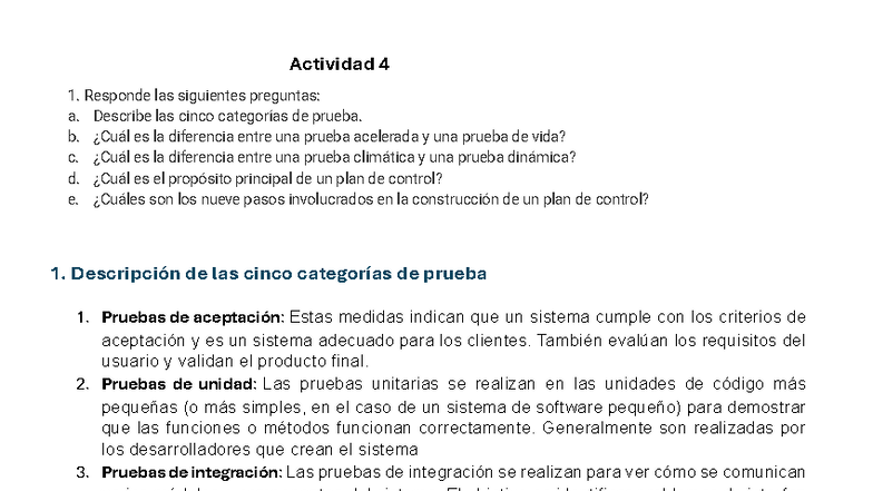 Actividad 4: Pruebas y Plan de Control en Calidad - Studocu