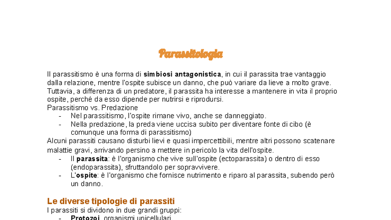 Parassitologia: Studio Completo sui Parassiti e le Loro Infezioni - Studocu