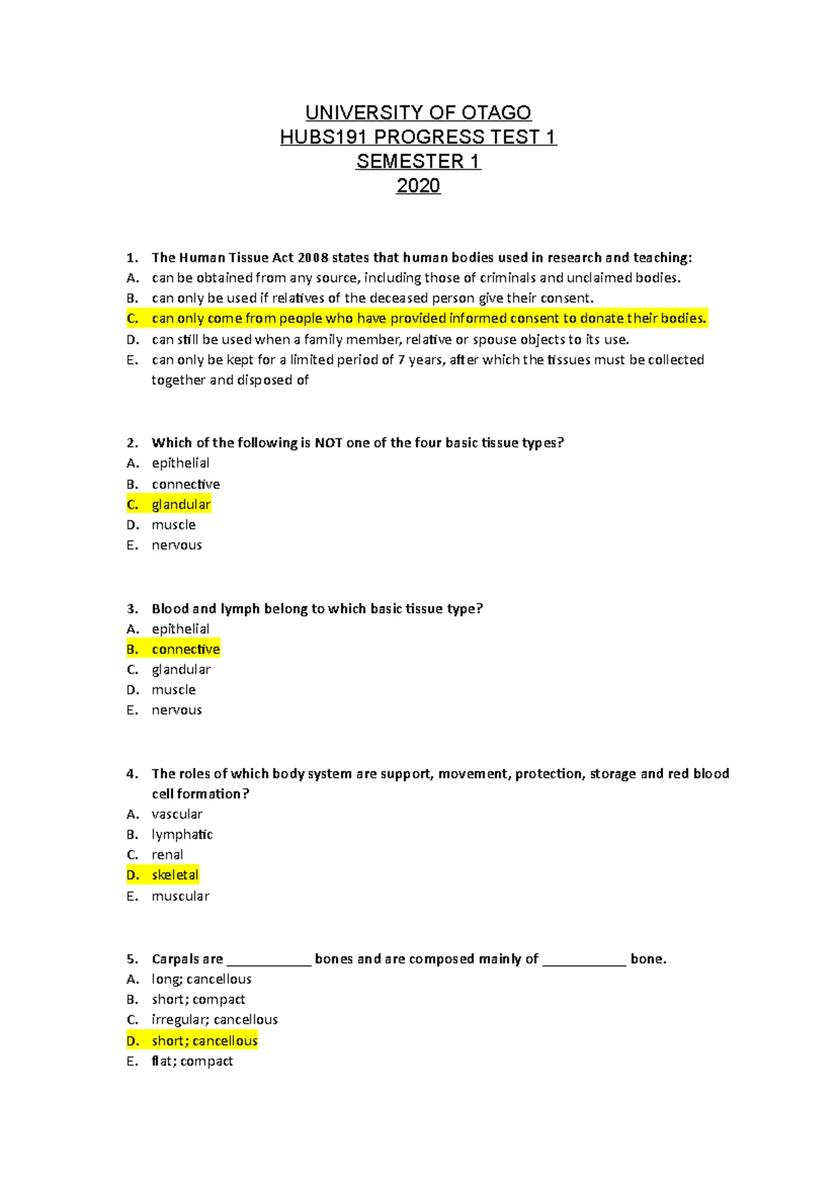HUBS191 2023 Practice Progress Test 2 NR PK - For validation of your ...