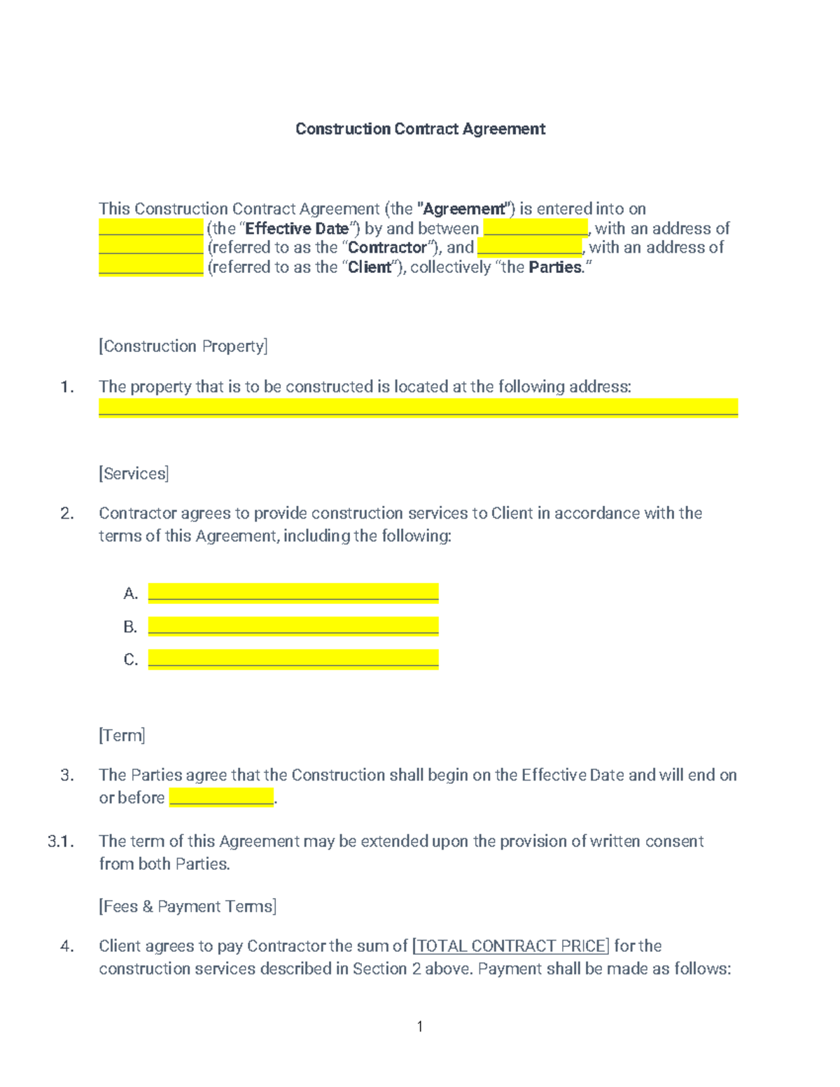 Construction Contract Agreement Template (Course Code: 660eaada) - Studocu