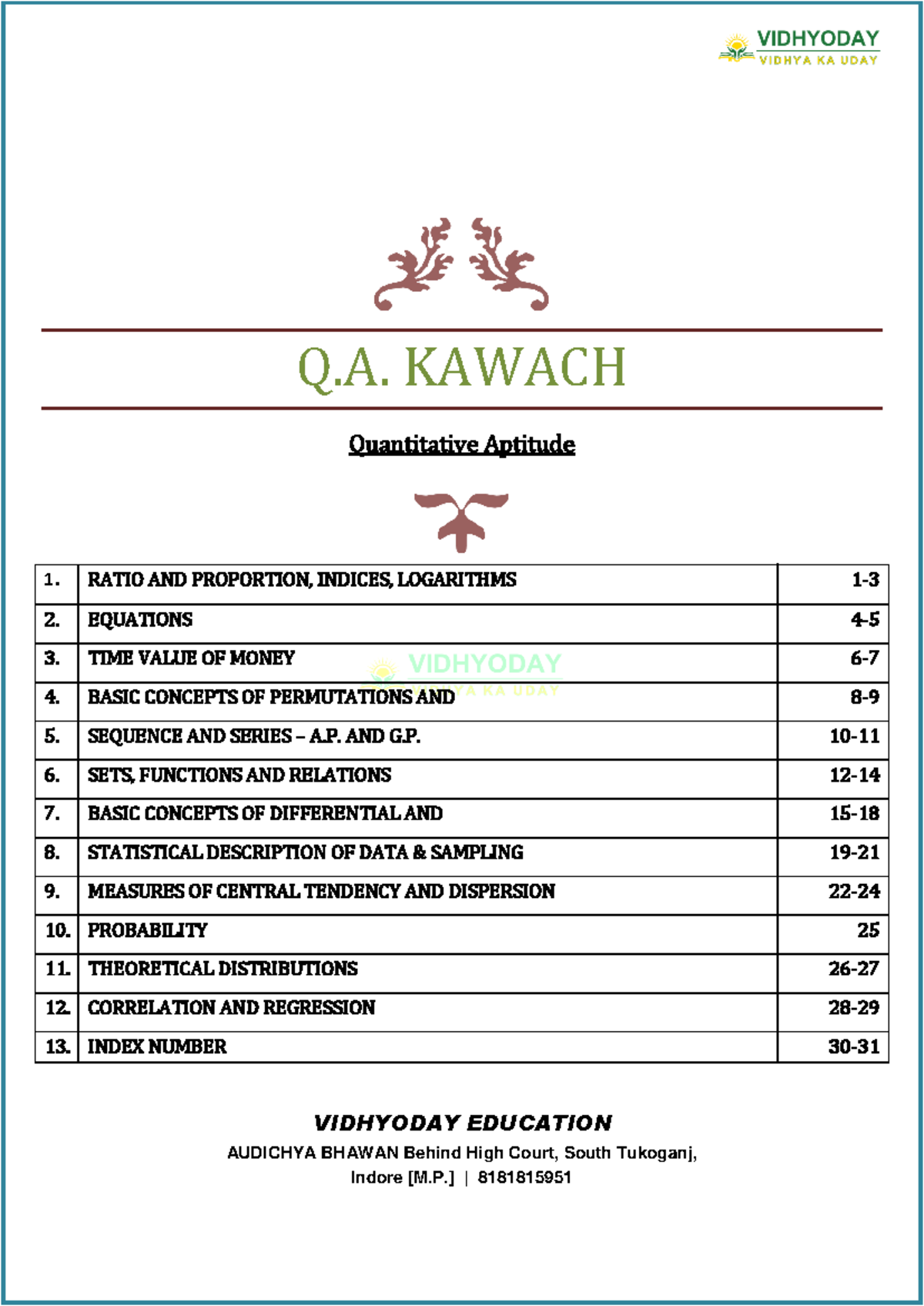 QA KAWACH Quantitative Aptitude Study Guide: Key Concepts & Formulas - Studocu