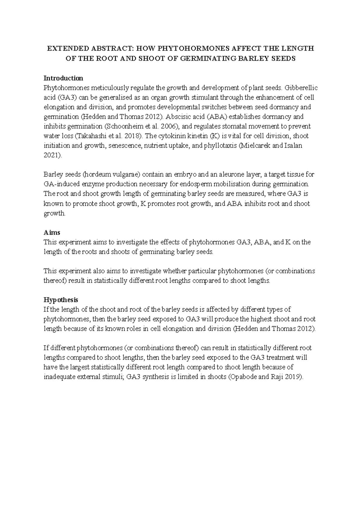 Bio1022 Extended Abstract: Impact of Phytohormones on Barley Seed ...