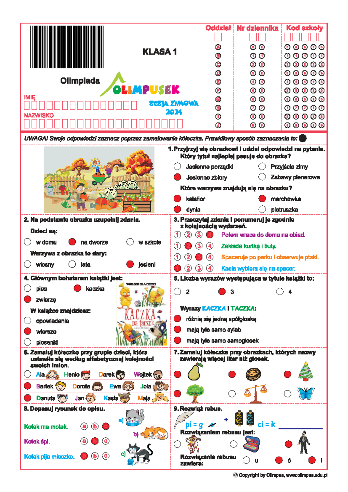 Olimpusek Sesja Zimowa I1 2024 - Klucz Odpowiedzi - Studocu