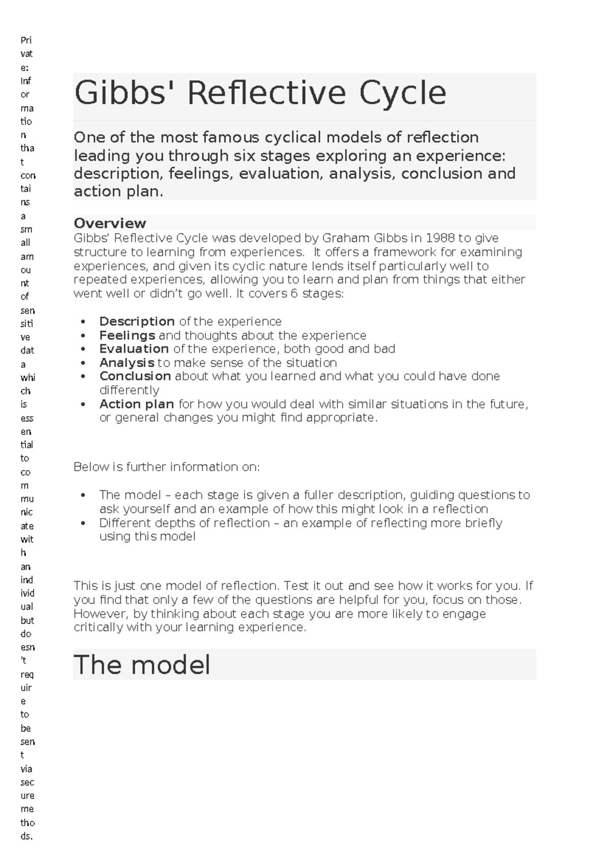 Gibbs' Reflective Cycle: A Comprehensive Example for Reflection - Studocu
