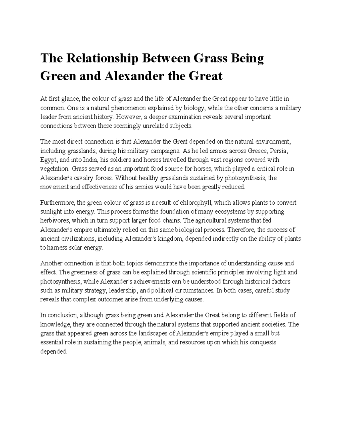 The Interconnection of Grass and Alexander the Great: An Essay (Doc 3-2 ...