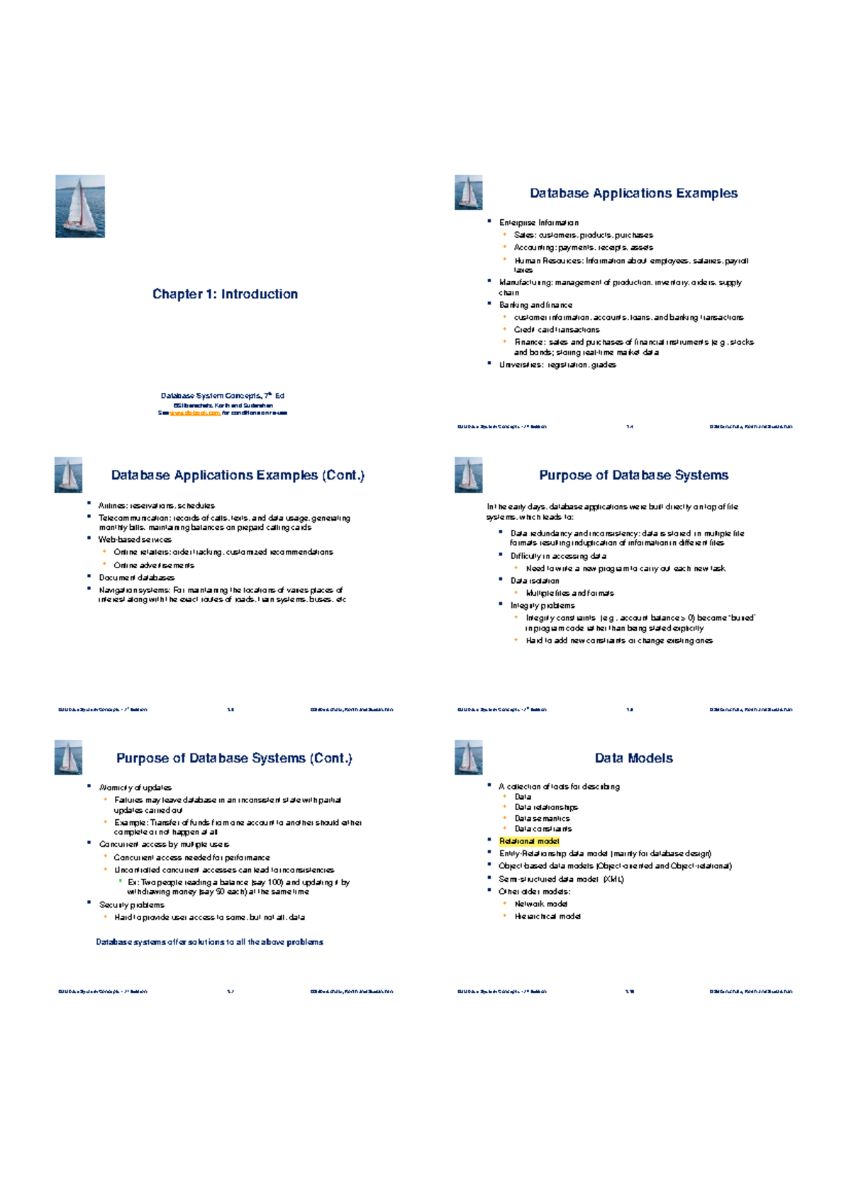 Database System Concepts 7th Ed. - Chapter 1 Overview and Applications ...