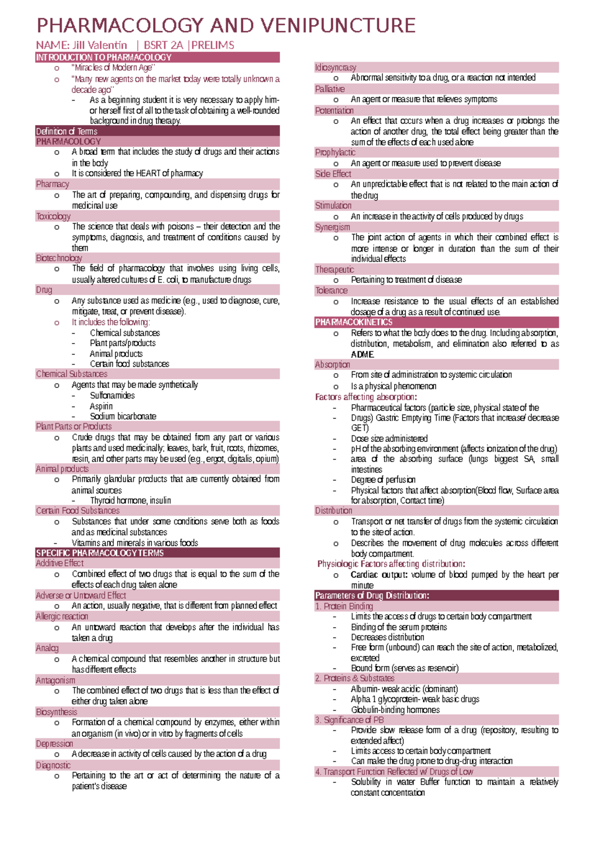 Pharma 101: Lecture Notes on Pharmacology & Venipuncture - Studocu