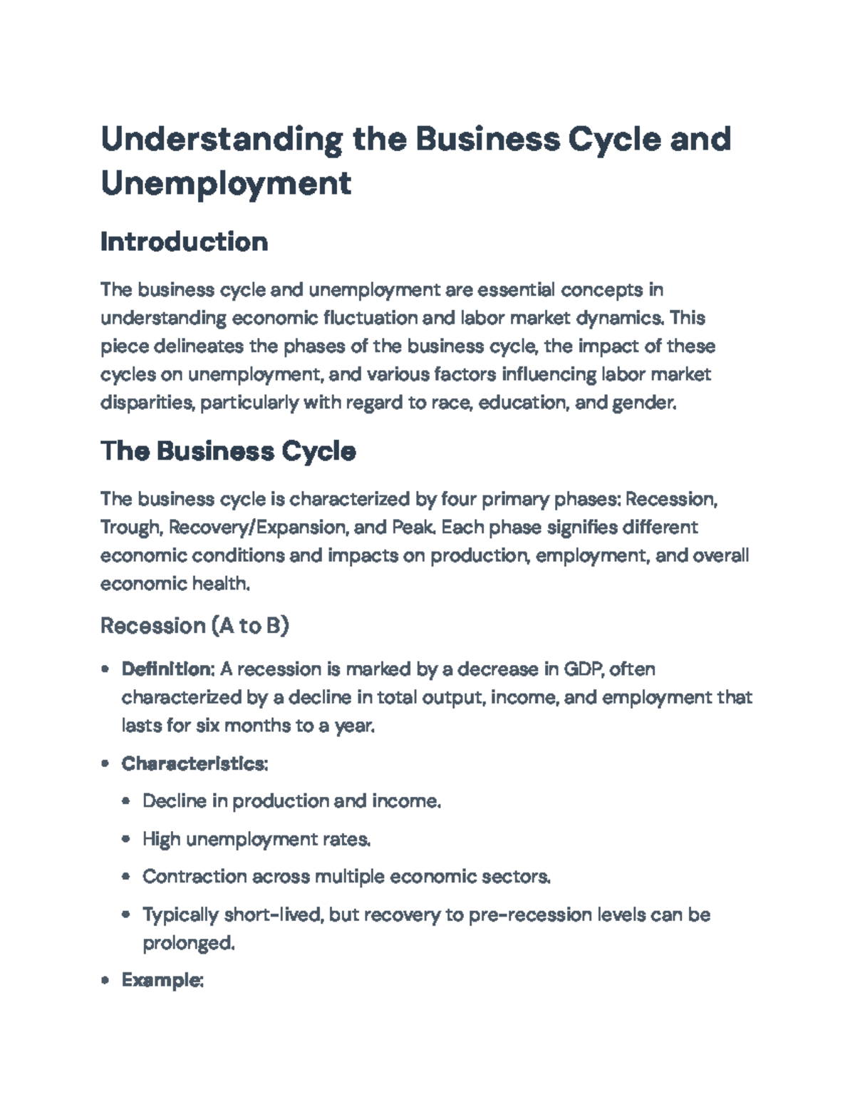 Understanding the Business Cycle and Unemployment Dynamics ...