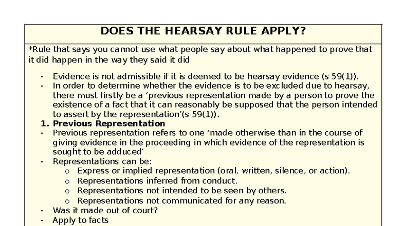 Hearsay Rule Analysis: Understanding Exceptions and Applications - Studocu