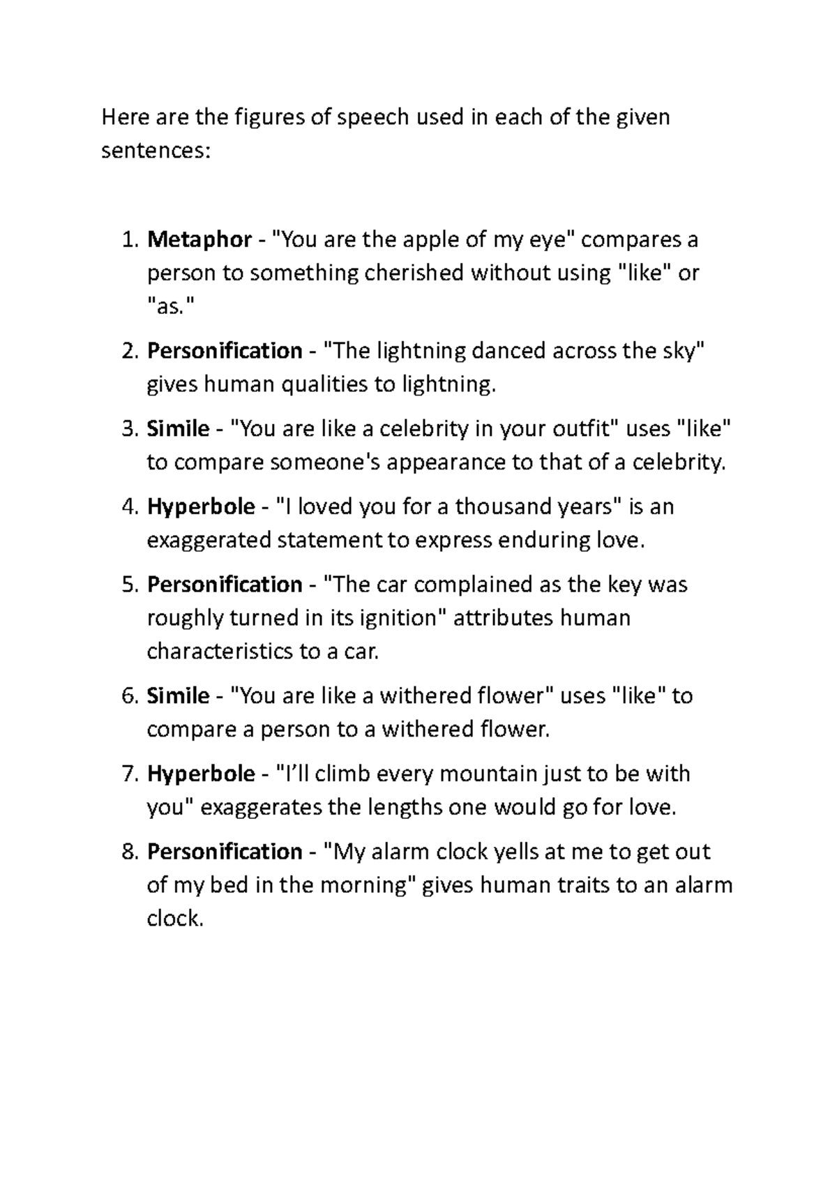 Figures of Speech Notes - Document 11111 - Studocu