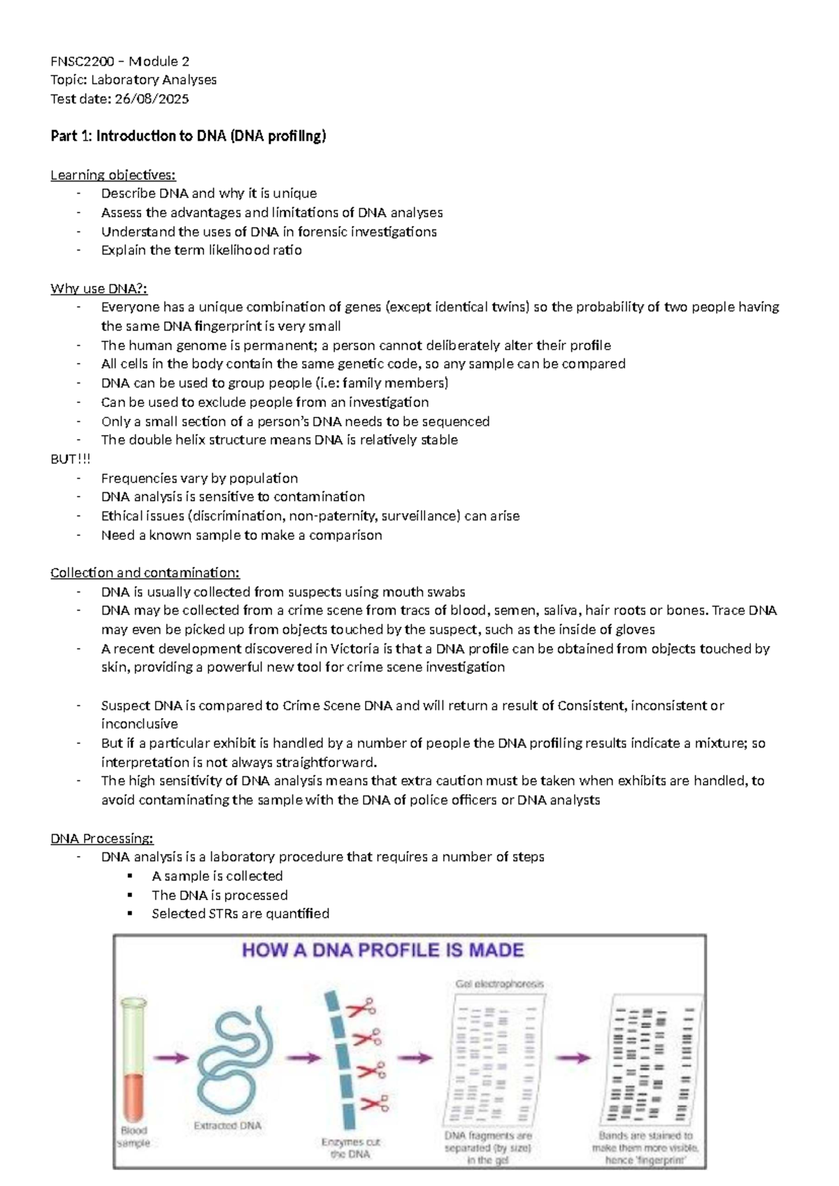 FNSC2200 Module 2: DNA Profiling and Forensic Analysis Notes - Studocu