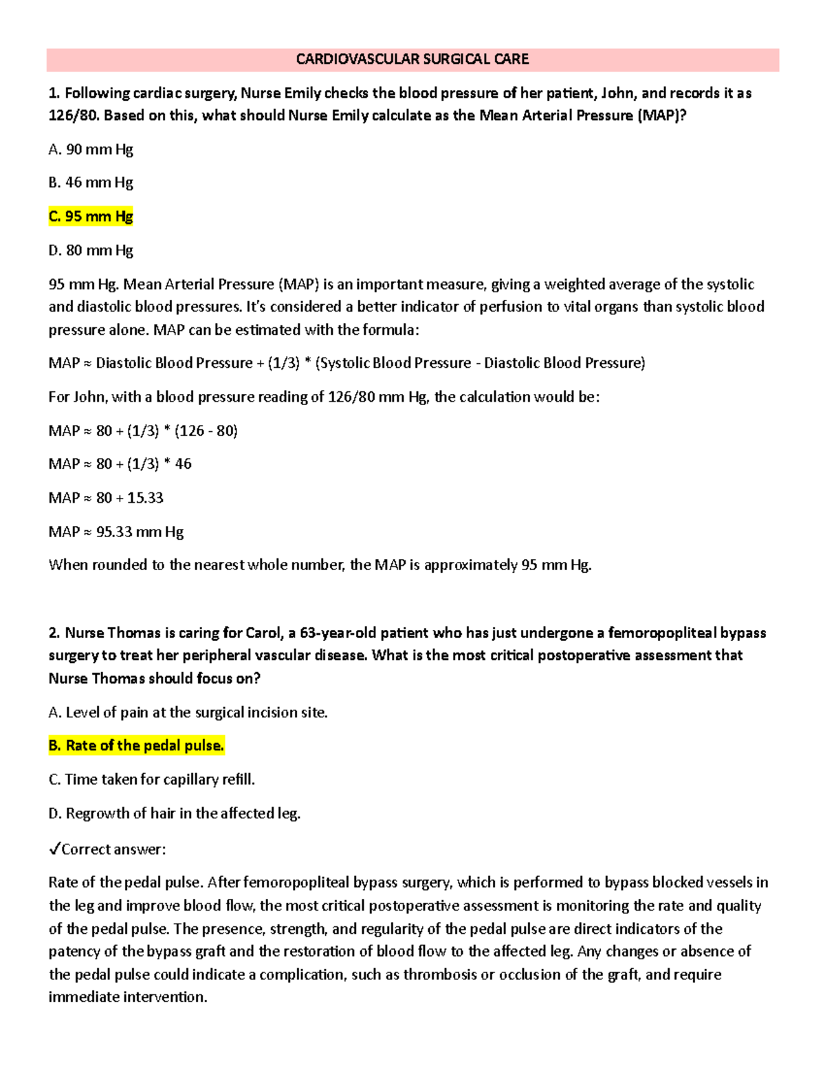 CARDIOVASCULAR SURGICAL CARE - RNPEDIA Study Notes - Studocu