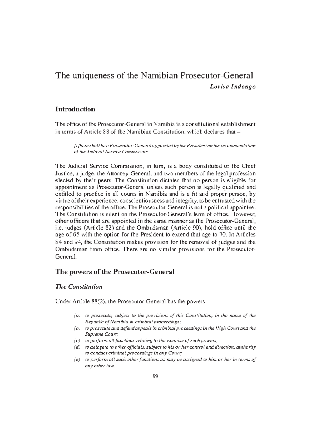 Indongo - Constitutional Powers of the Prosecutor-General in Namibia ...