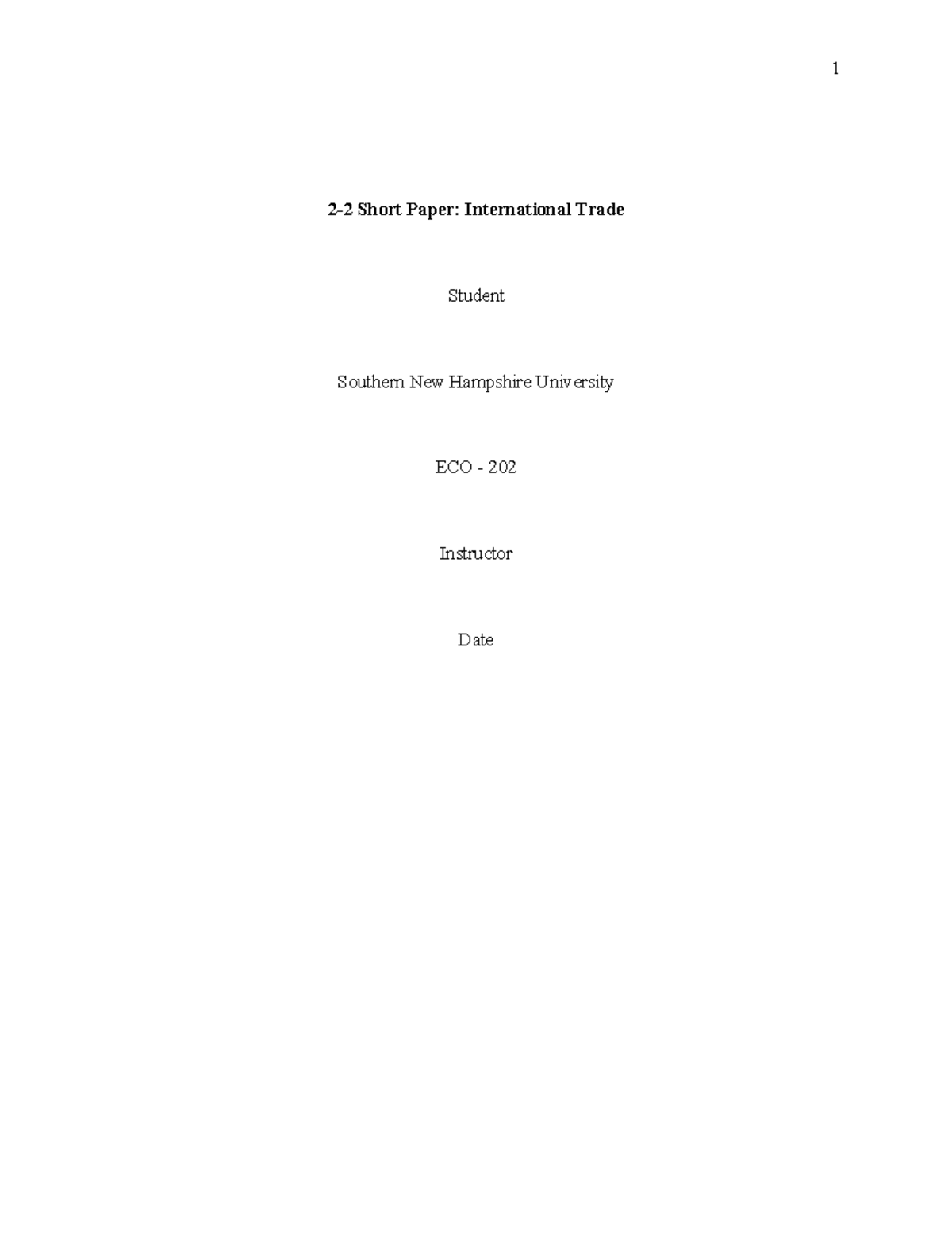ECO 202 Short Paper: Dynamics of International Trade Analysis - Studocu