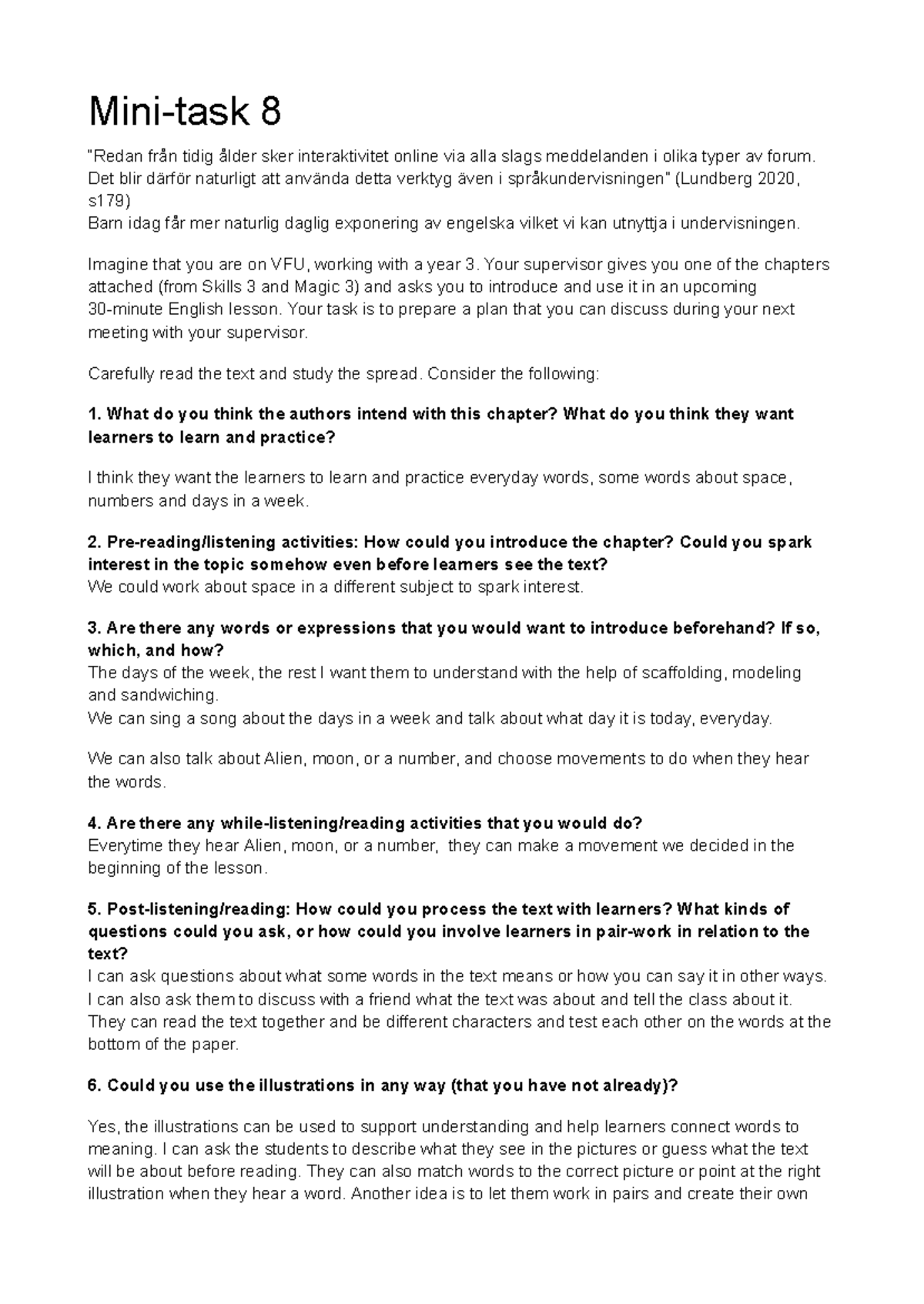 Mini-task 8: Plan for English Lesson Using Skills 3 & Magic 3 - Studocu