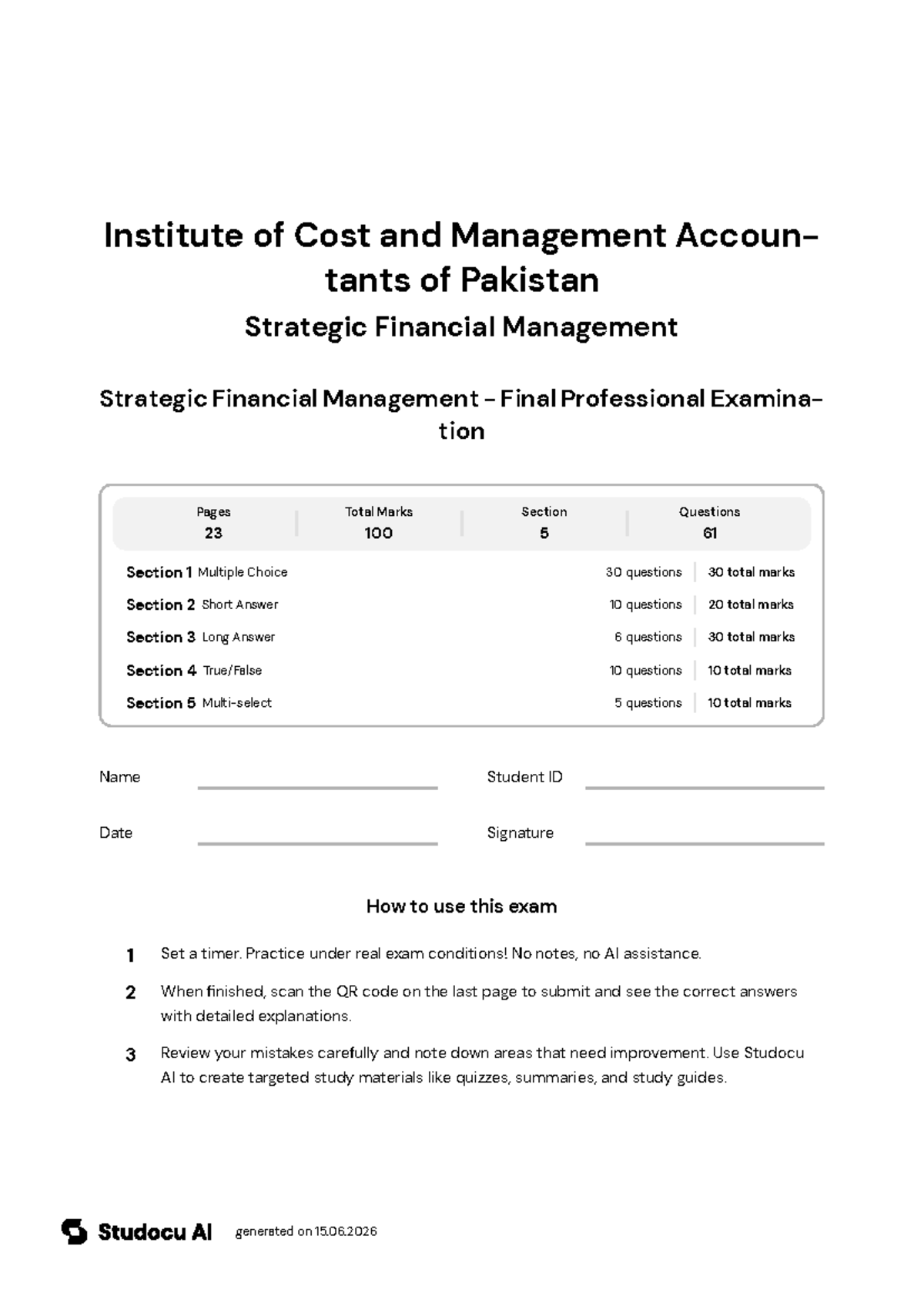 Strategic Financial Management - Final Exam - Studocu