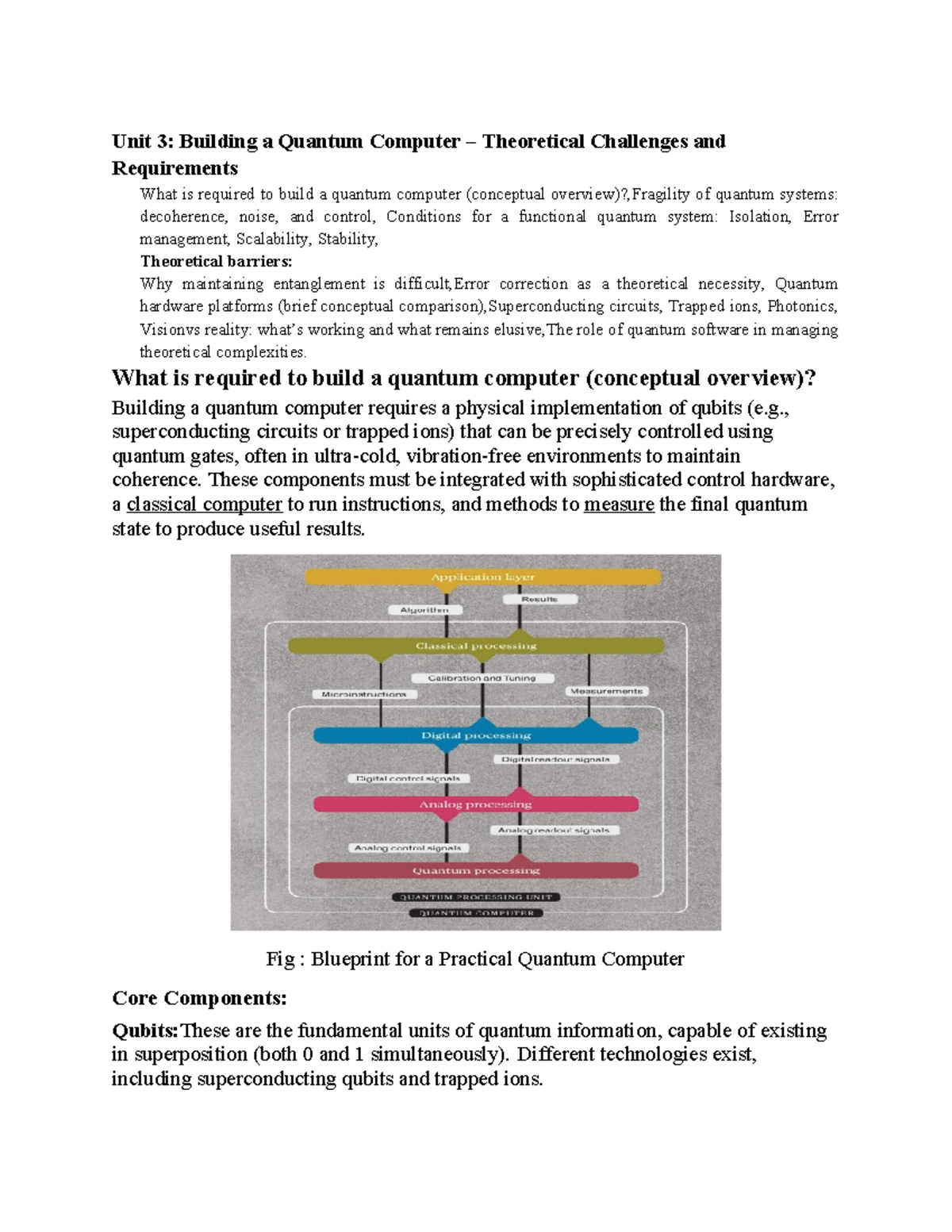 Unit 3 QTA: Theoretical Challenges in Building Quantum Computers - Studocu