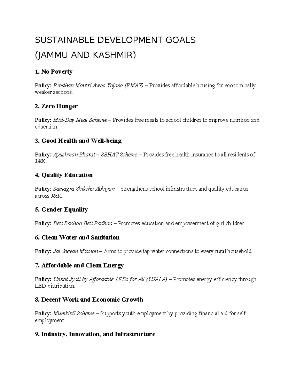 Sustainable Development Goals (SDGs) in Jammu & Kashmir - Studocu