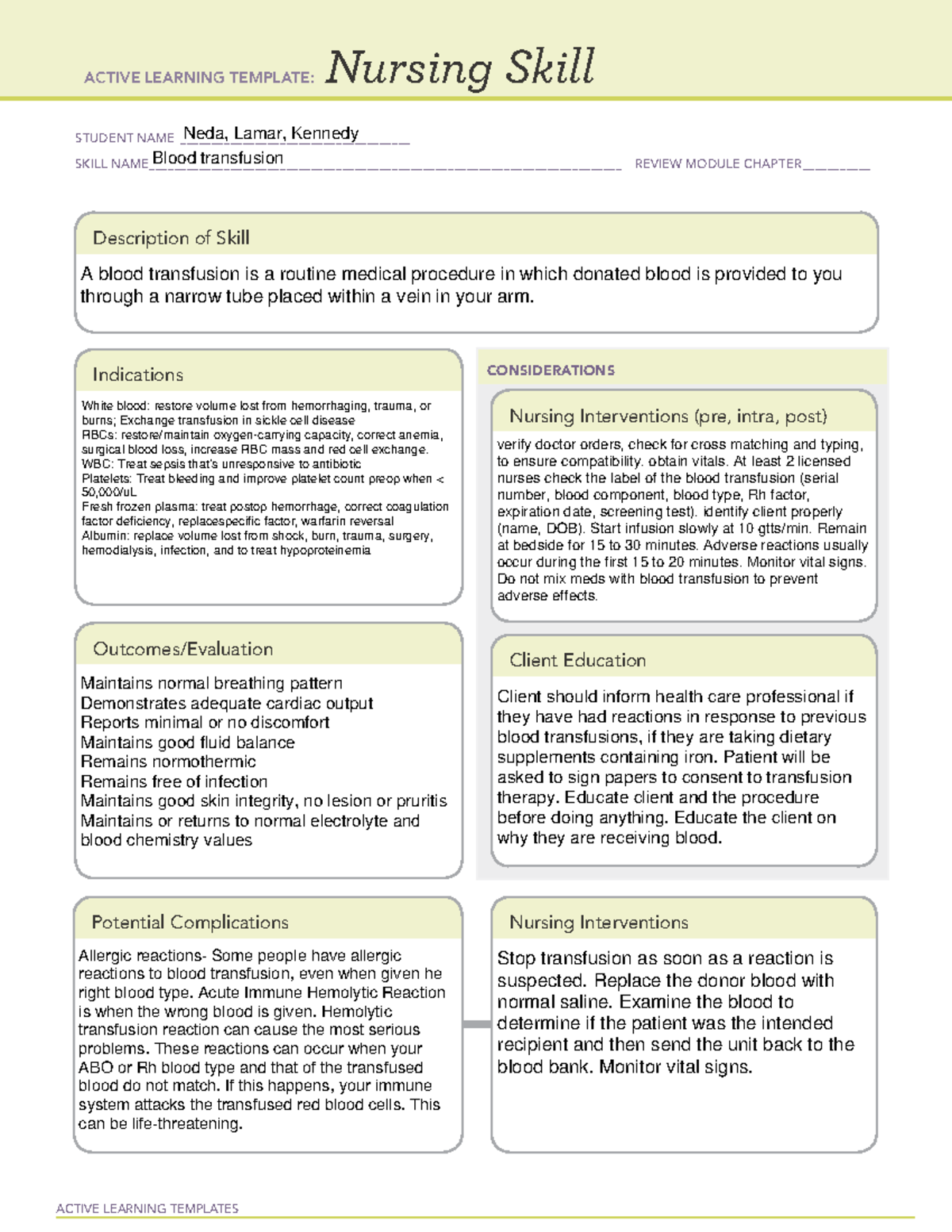 NURS 101: Blood Transfusion Guidelines and Nursing Considerations - Studocu
