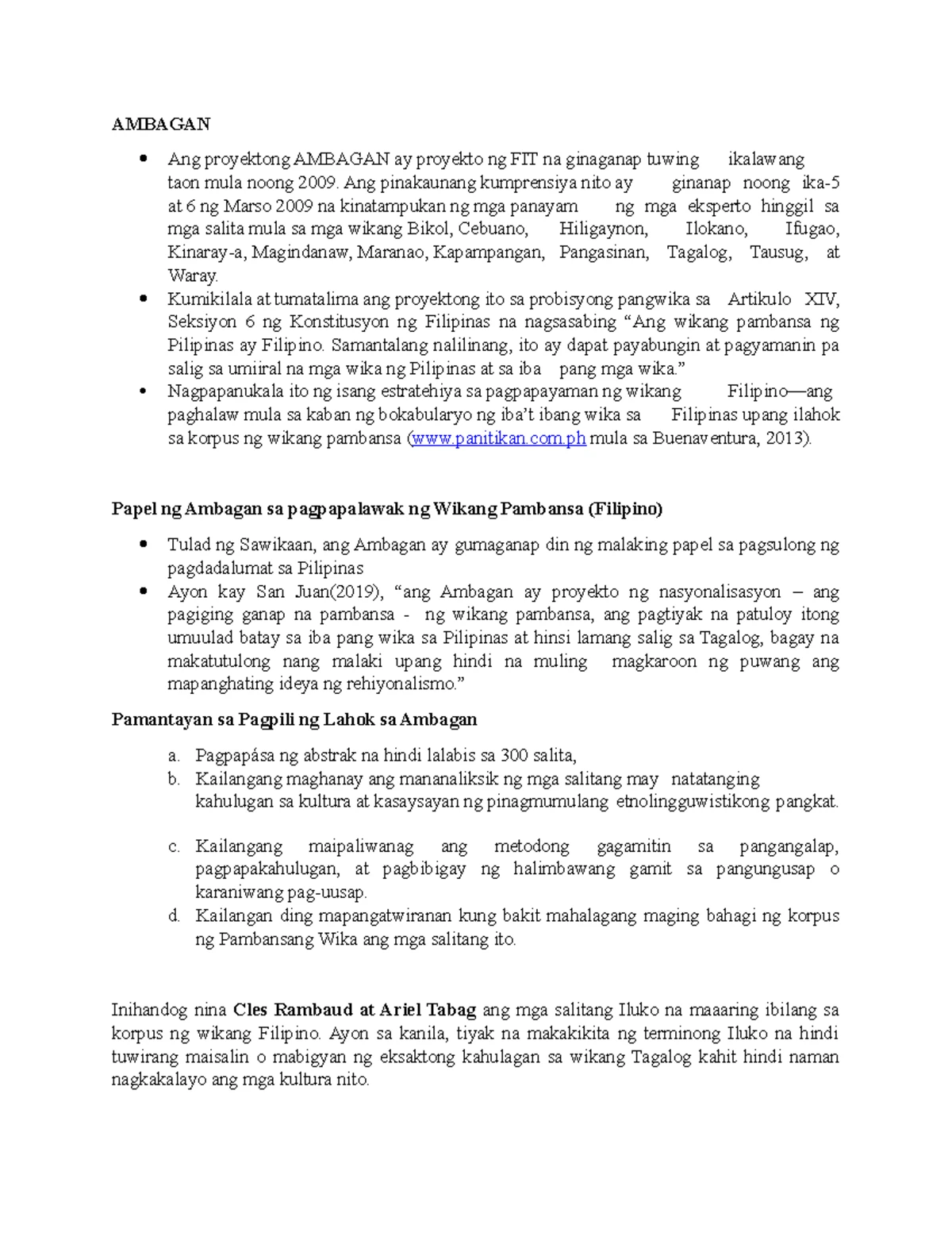 Ambagan - Lecture notes 1 - AMBAGAN Ang proyektong AMBAGAN ay proyekto ...