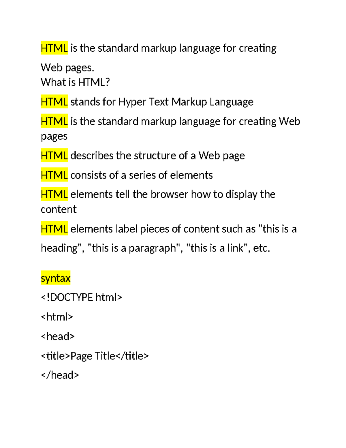 Reviewer web - HTML is the standard markup language for creating Web pages. What is HTML? HTML ...