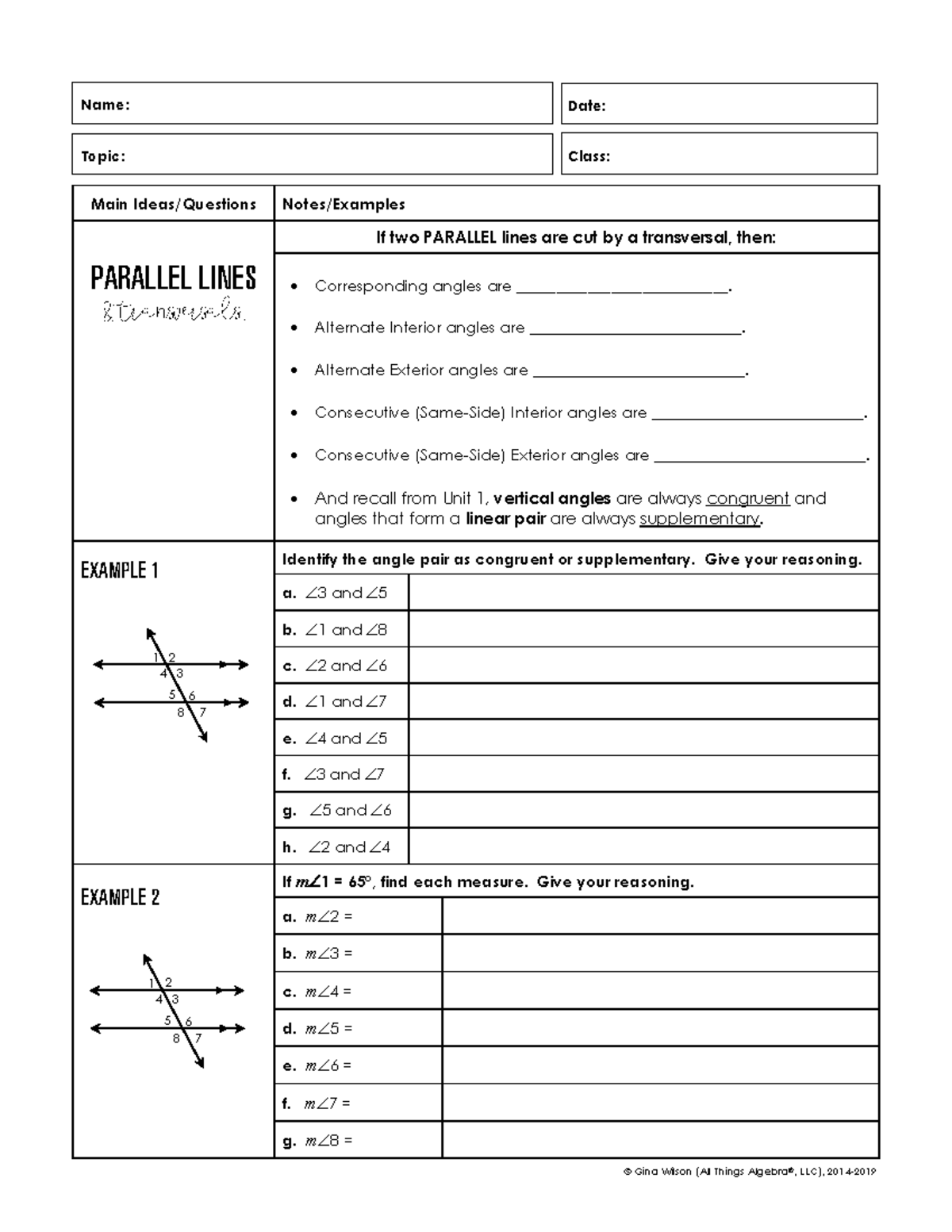 Lesson 2 - Parallel Lines & Transversals Analysis Notes - Studocu