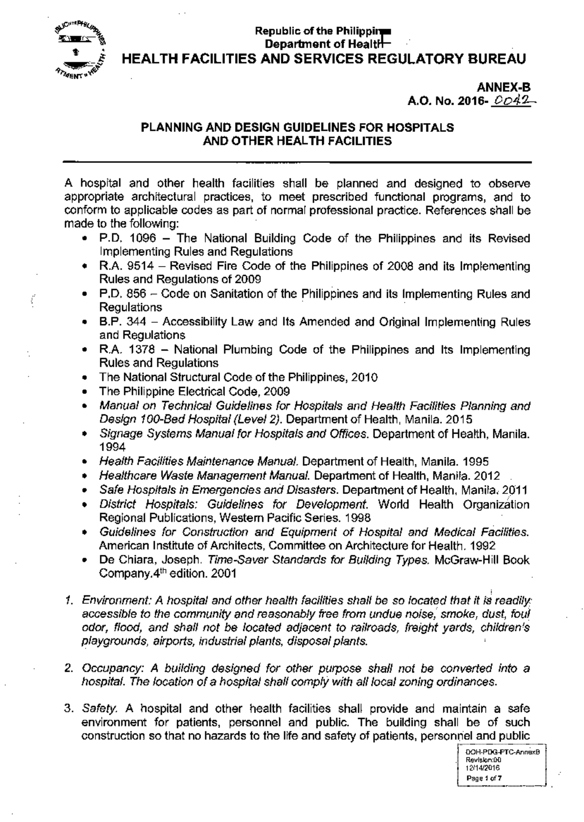 DOH A.O. No. Do42: Planning & Design Guidelines for Level 2 Hospitals ...