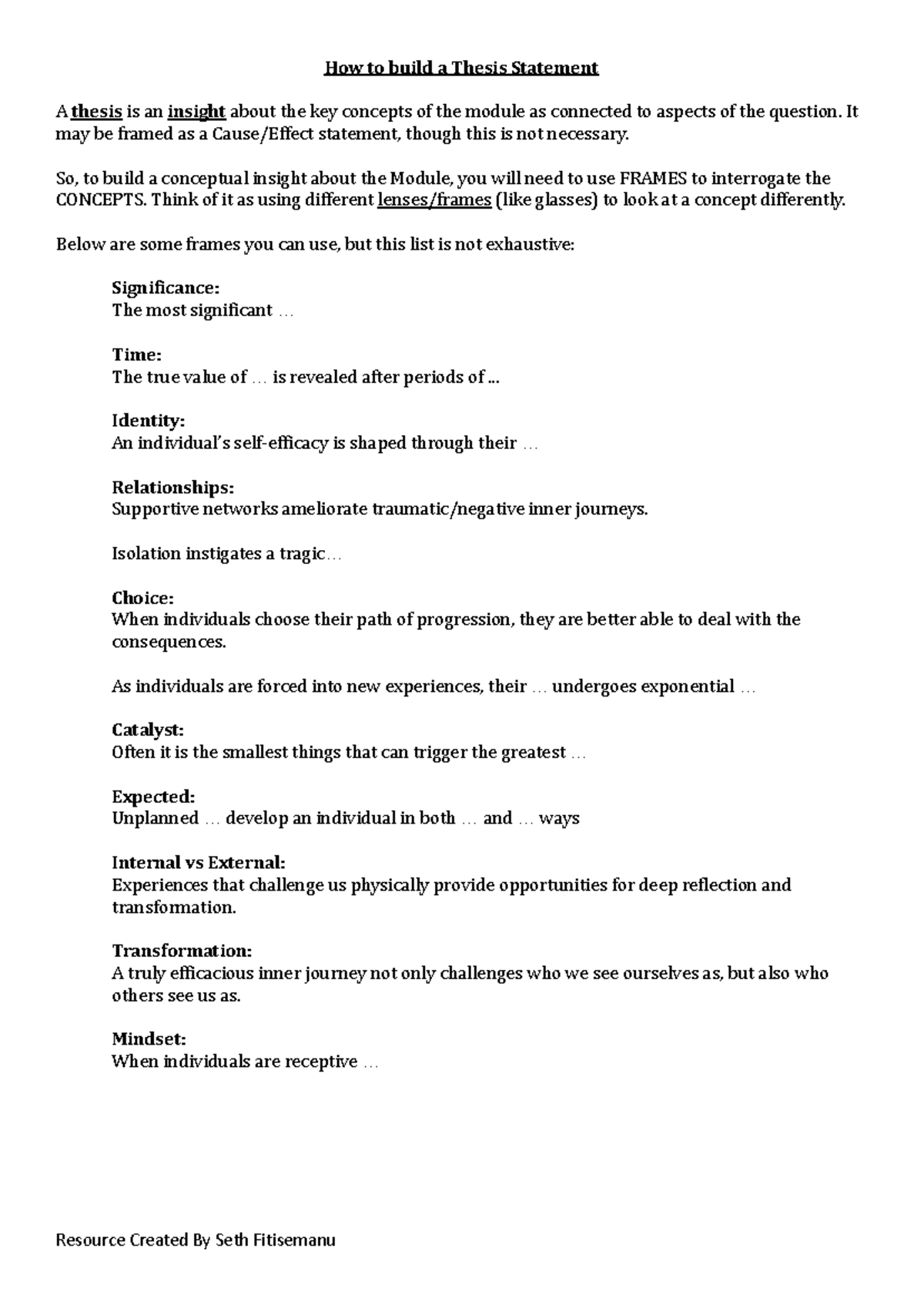 Building a Thesis Statement: Key Concepts & FRAMES Guide - Studocu