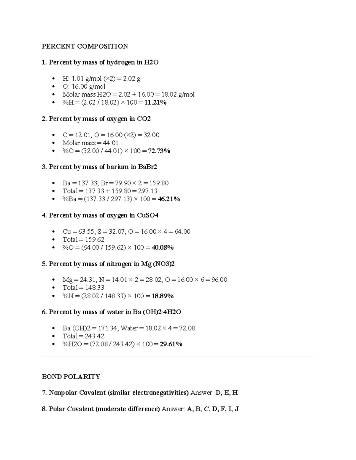 Percent Composition and Bond Polarity - Chem Notes - Studocu