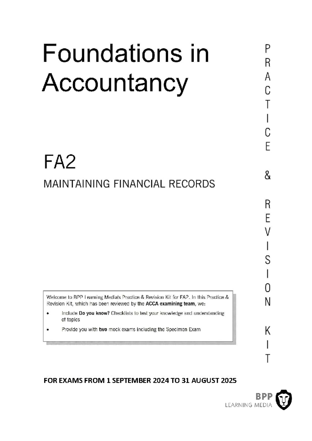 FA2 BPP Exam Kit 2025: Maintaining Financial Records Revision Guide - Studocu