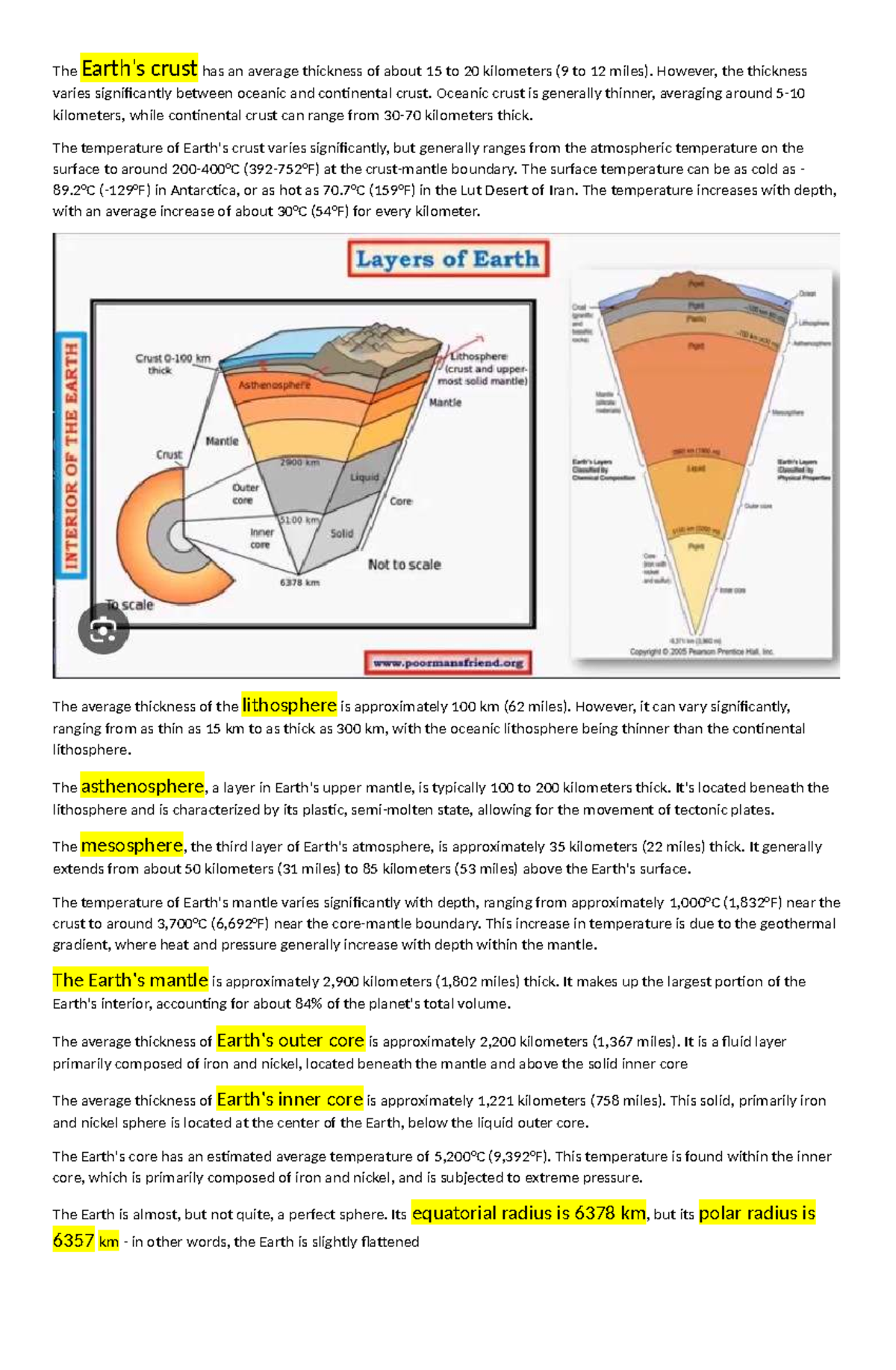 Earth's Layers Overview - Earth Sci 11 - Studocu