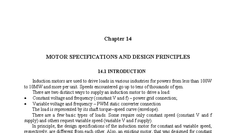 Chapter 14 - Induction Motor Specifications & Design Principles - Studocu