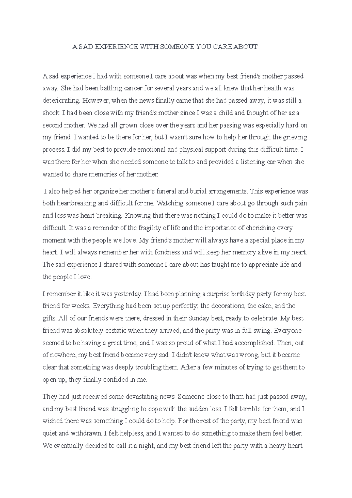 A SAD Experience WITH Someone YOU CARE About - A SAD EXPERIENCE WITH ...