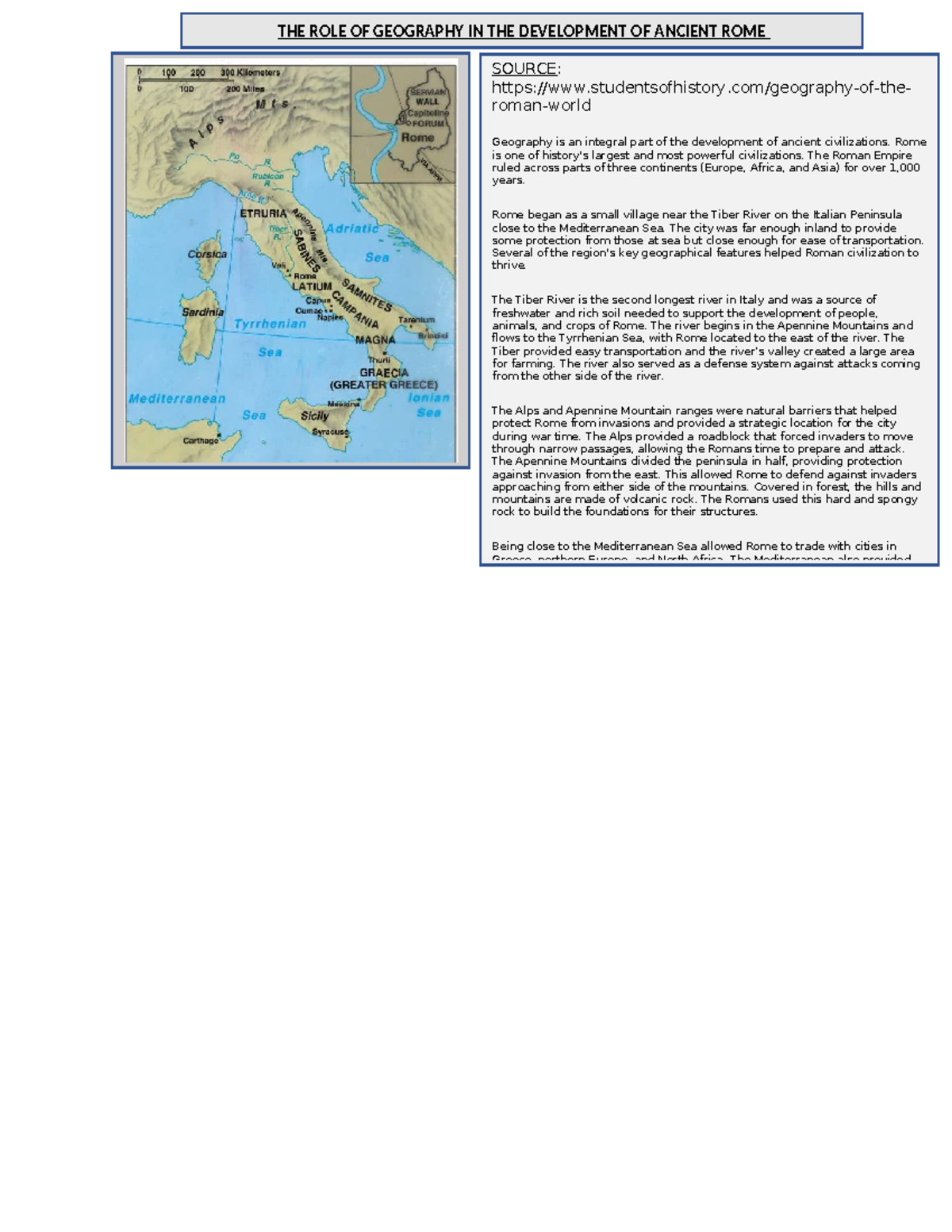 The Role of Geography in Ancient Rome's Development: Course Notes - Studocu