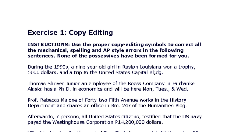 Copy Editing Exercises: AP Style Corrections and Guidelines - Studocu