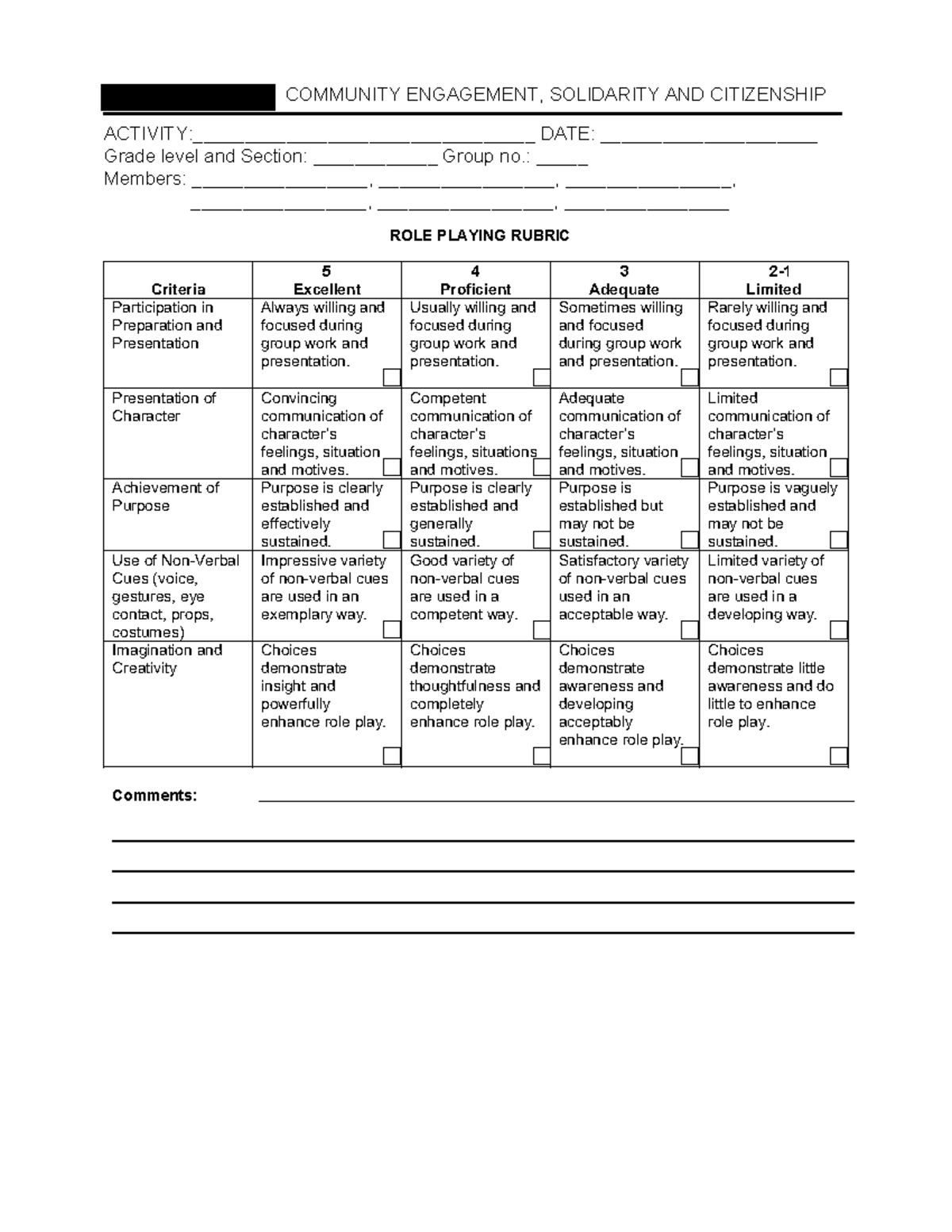 Community Engagement Roleplay Rubric Evaluation Criteria - Studocu