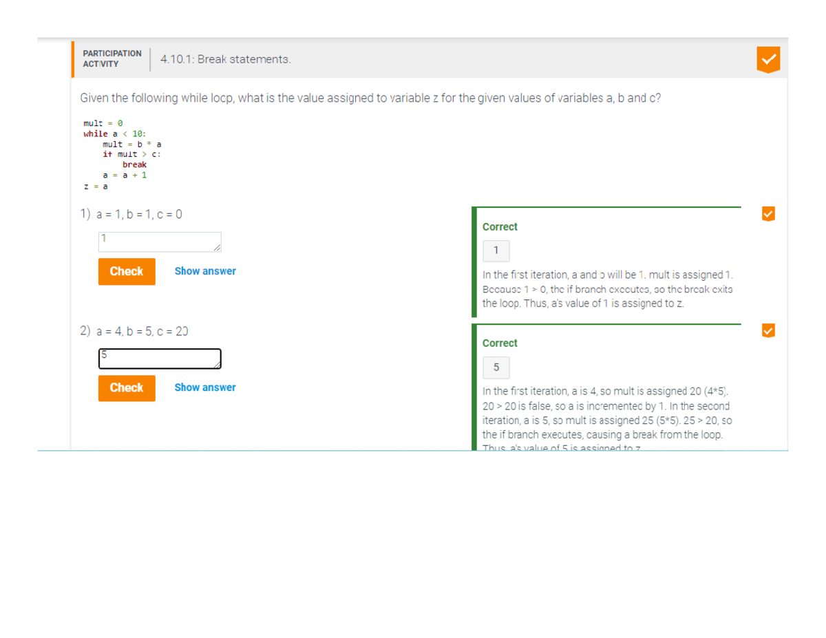 4.10.1 Break statements - PARTICIPATION 4.10: Break statements ...