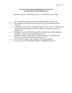 Annex A.1 Checklist of Mandatory Requirements - Annex