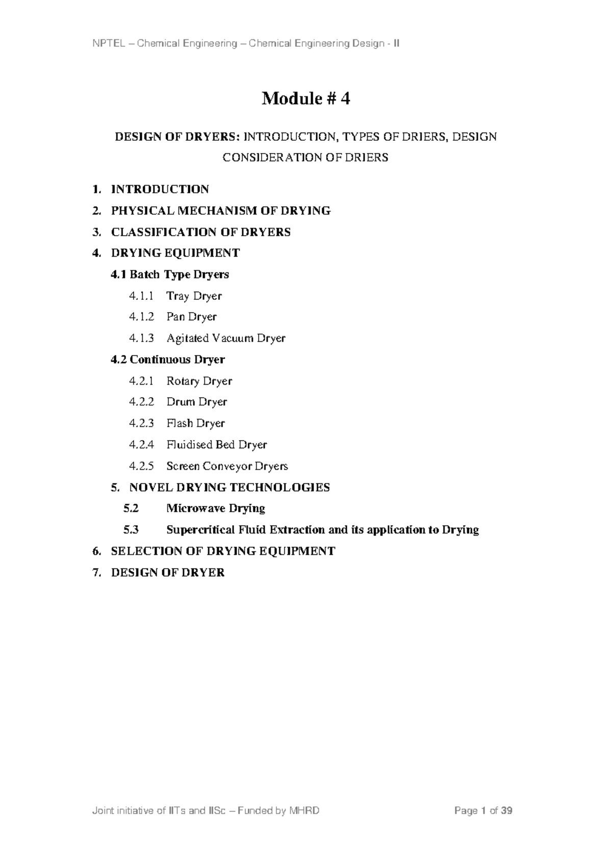 Drying Techniques: Design and Equipment (NPTEL - Chemical) - Studocu