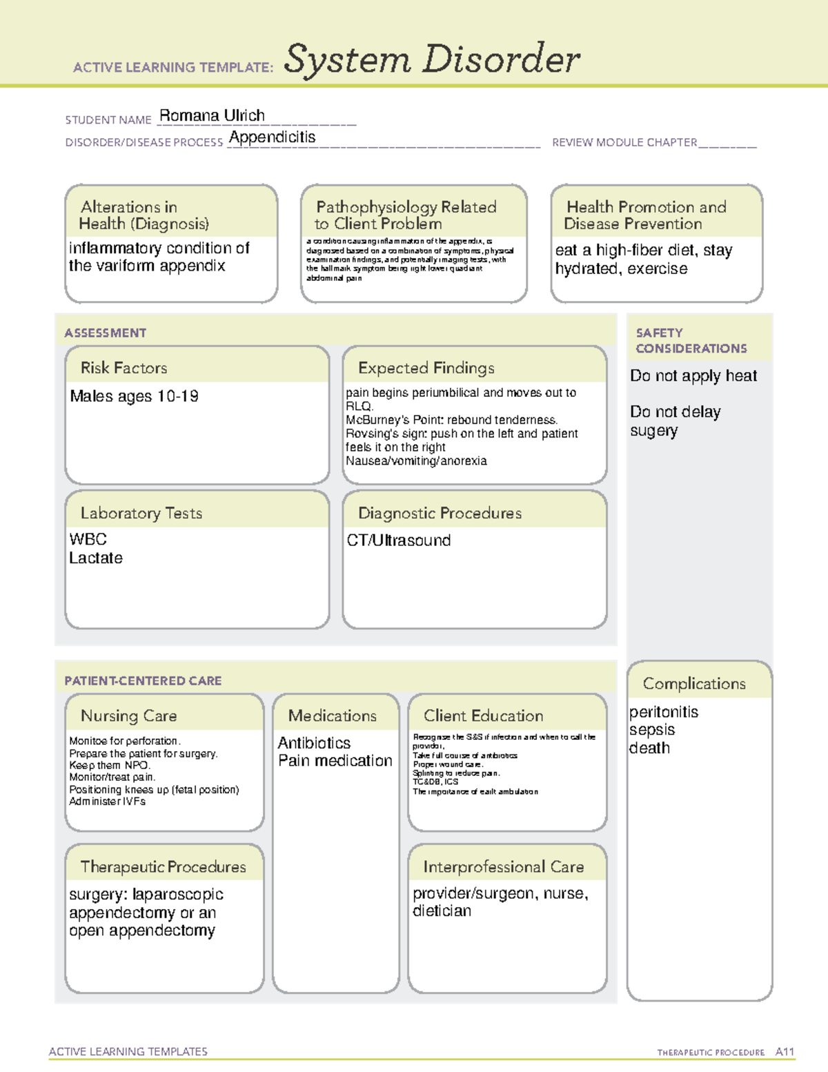 112 Appendicitis: System Disorder Active Learning Template - Studocu