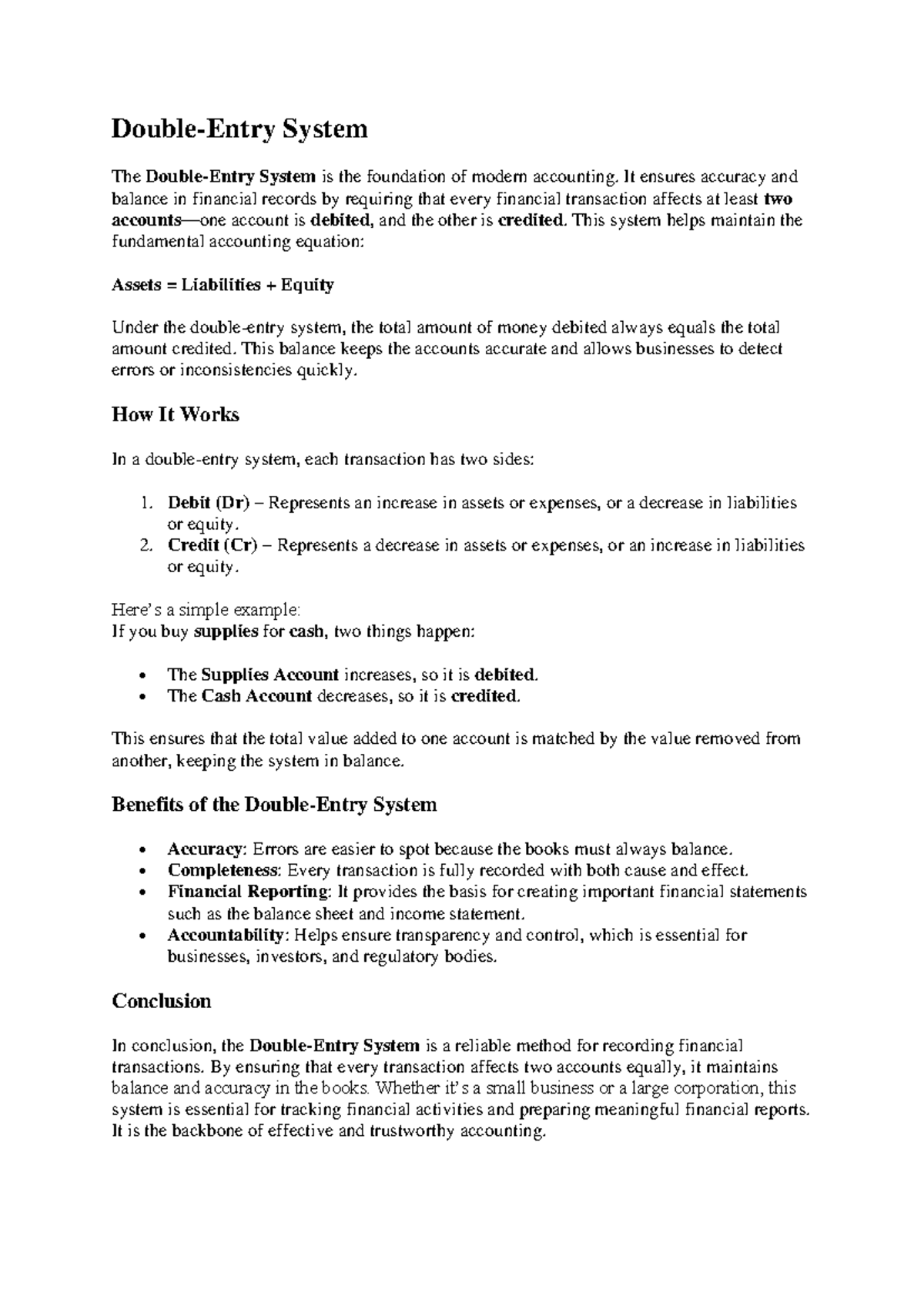 ACCT 101: Understanding the Double Entry System in Accounting - Studocu