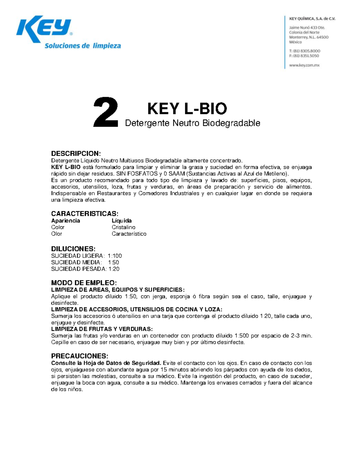 Guía de Seguridad para Detergente Neutro Biodegradable KEY L-BIO - Studocu