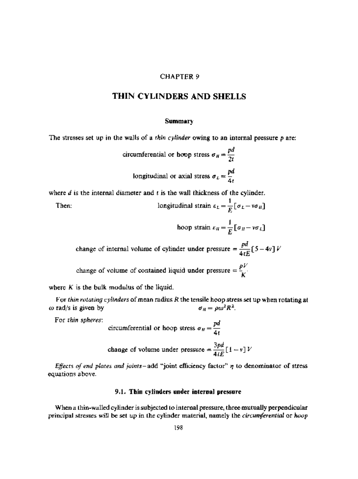 Thin Cylinders and Shells - Mechanics Lecture Notes (Chapter 9) - Studocu