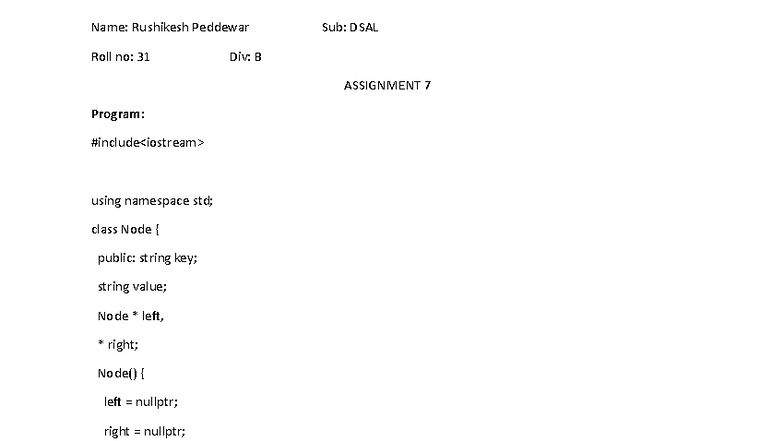 DSA7 - Dictionary Implementation in C++: Assignment 7 - Studocu