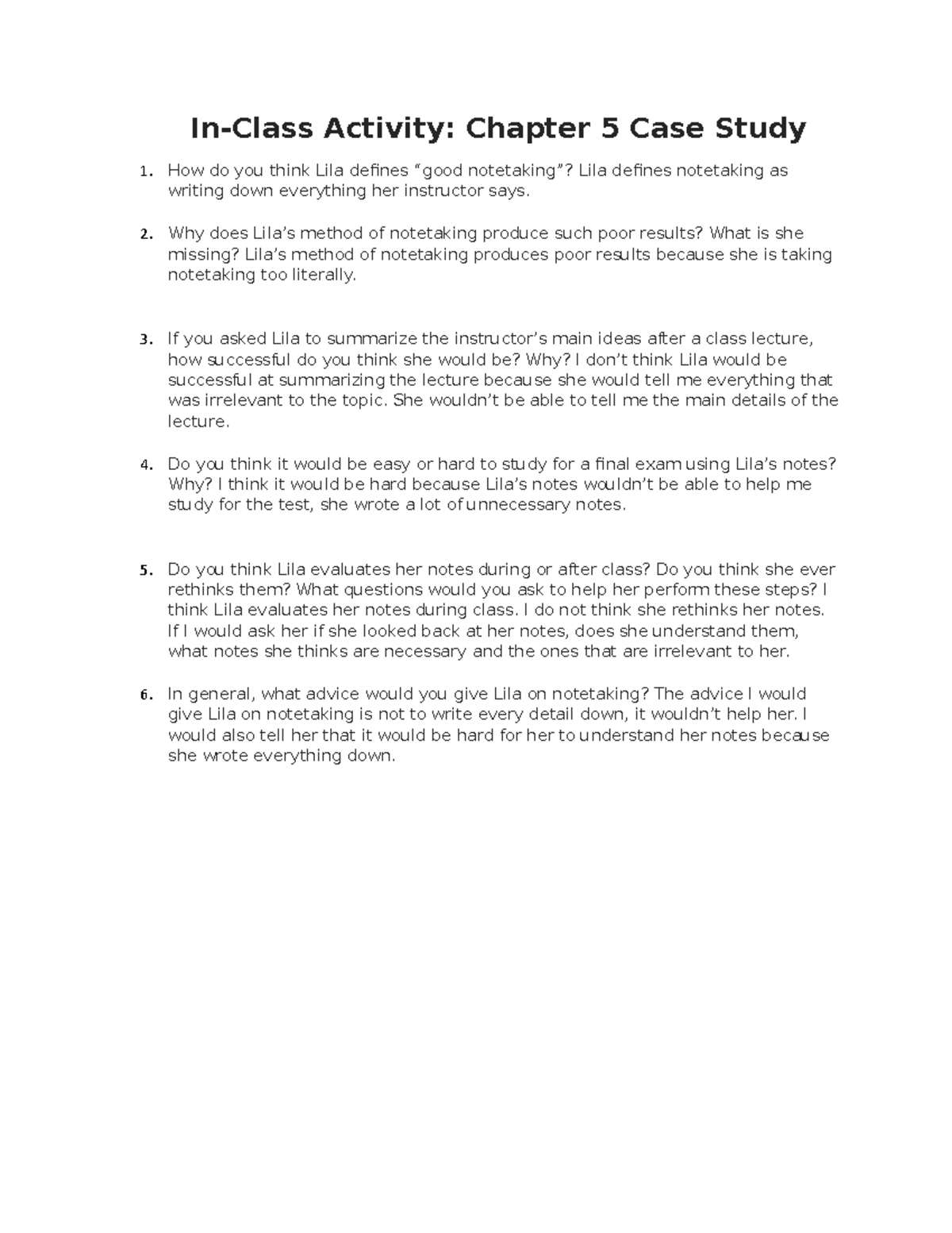 In-Class Activity: Chapter 5 Case Study on Notetaking Strategies - Studocu