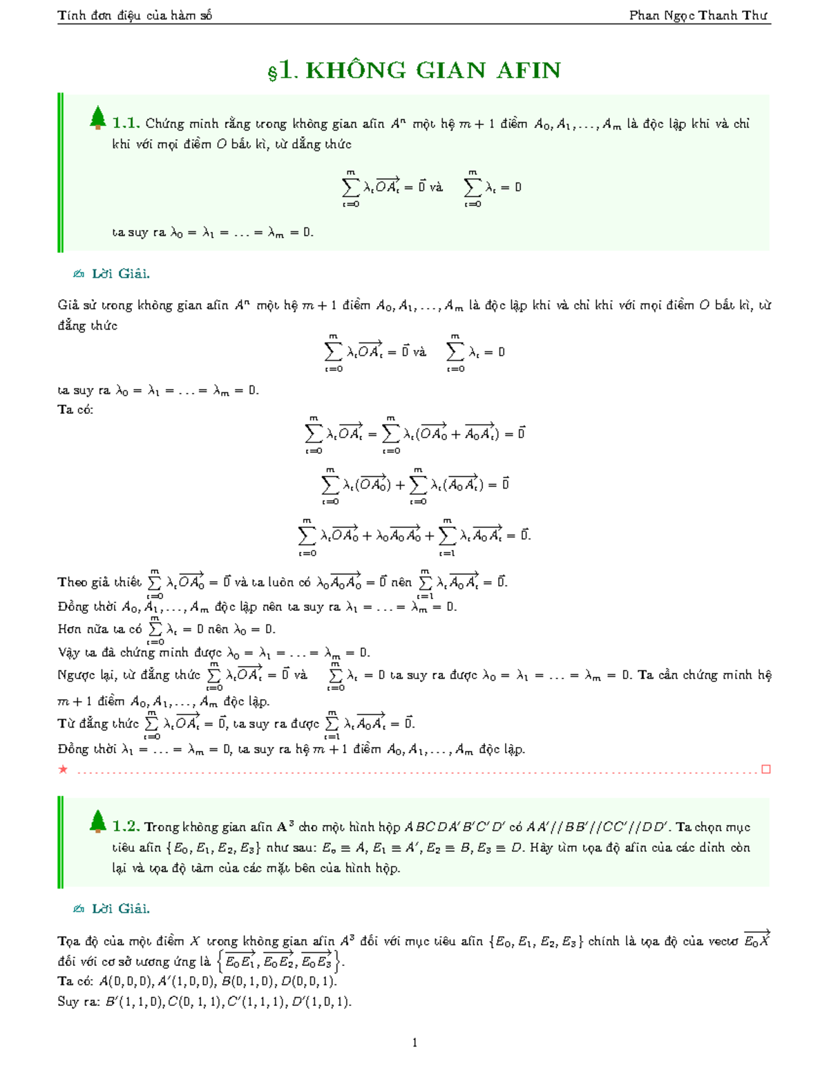 Tính Đơn Điệu của Hàm Số trong Không Gian Afin - MATH 2 - Studocu