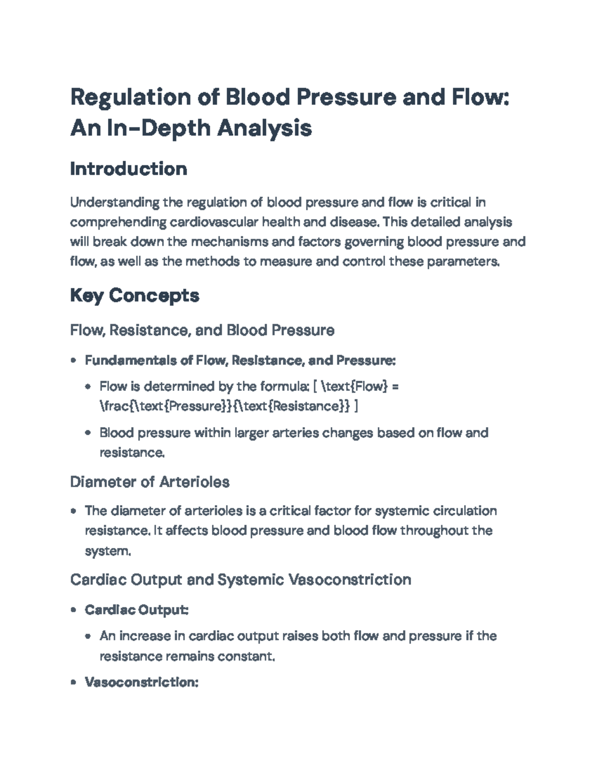 Regulation of Blood Pressure and Flow: Cardiovascular Mechanisms ...