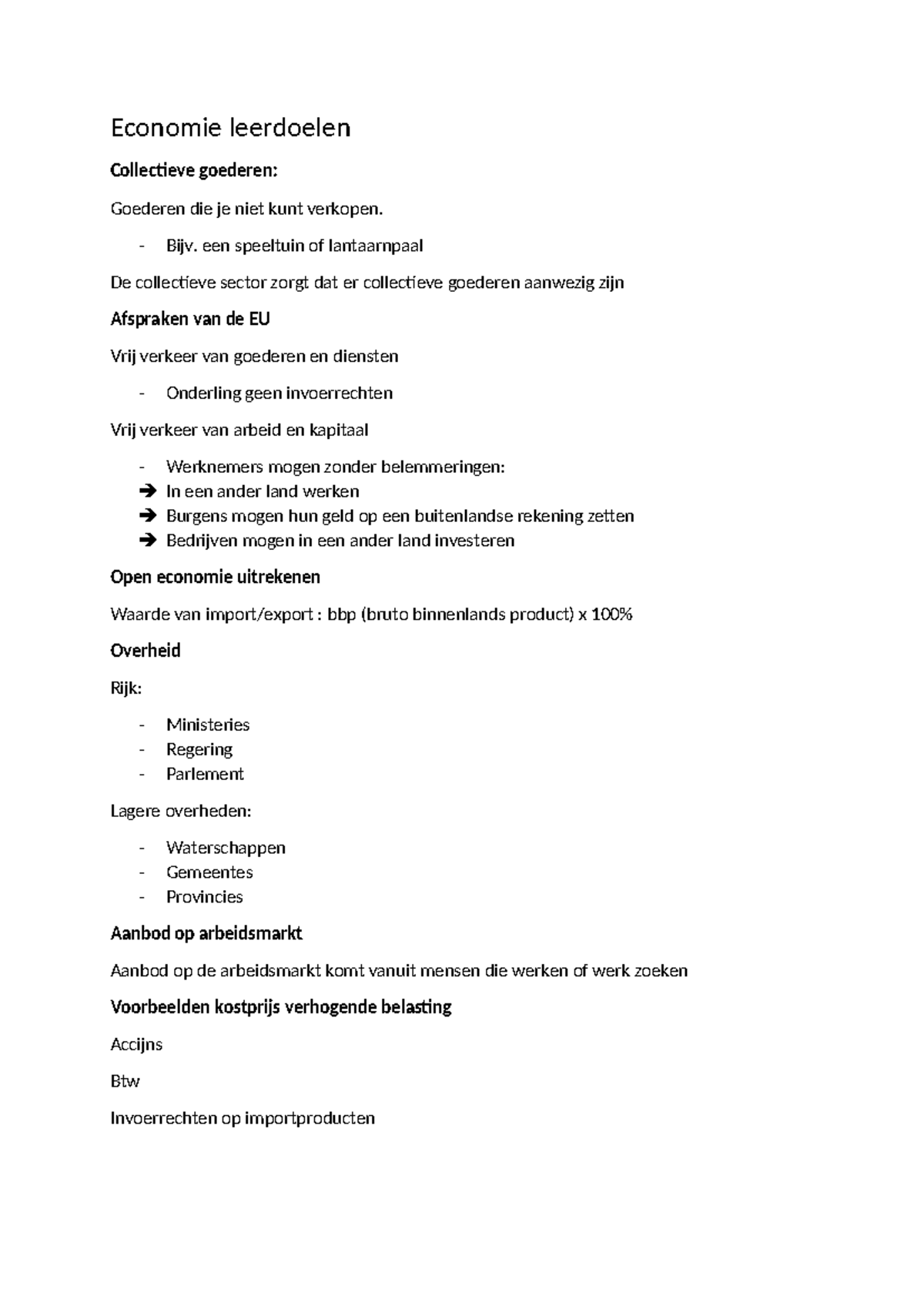 Economie Leerdoelen voor Collectieve Goederen en Vrije Markten ...