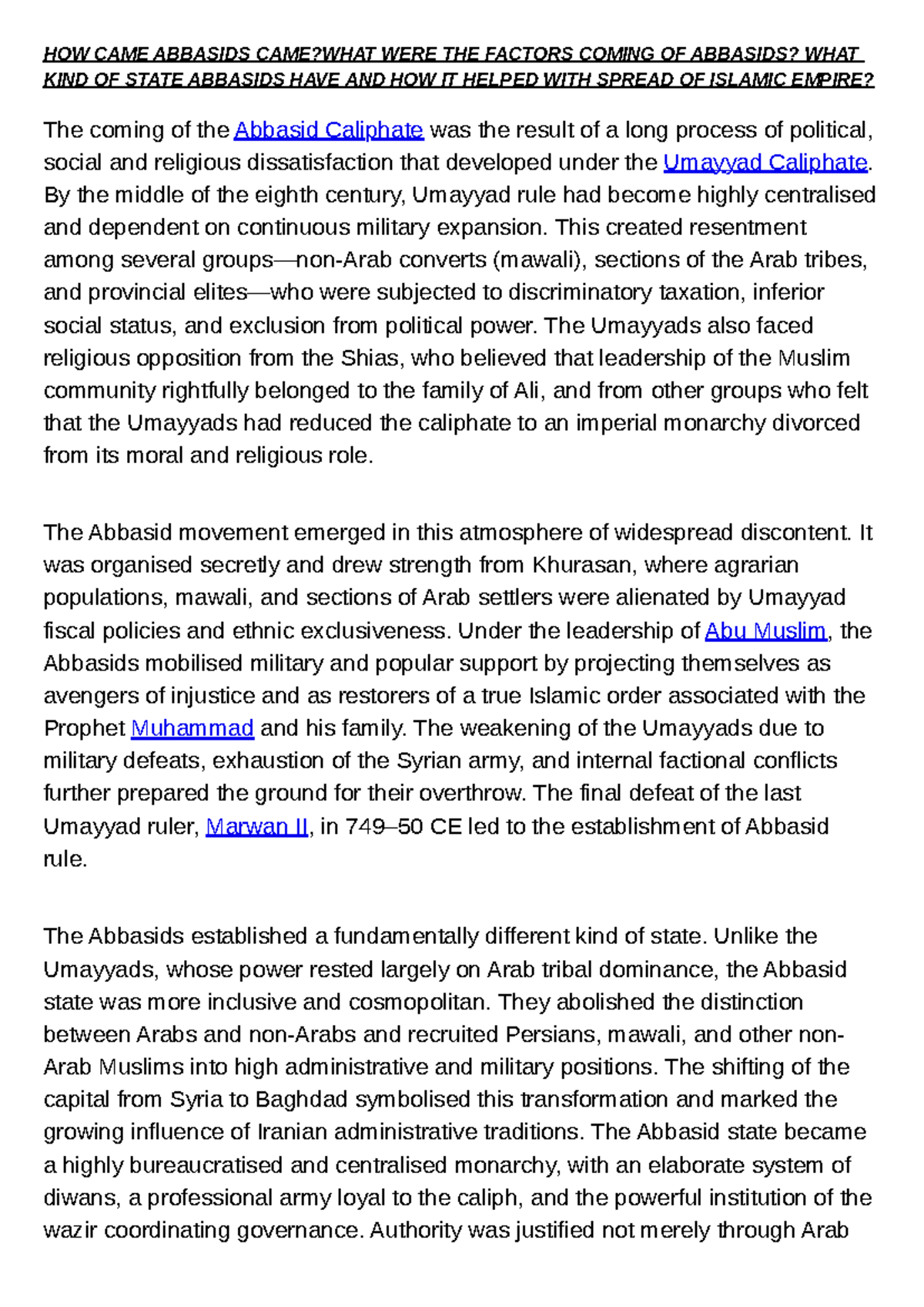 The Rise of the Abbasid Caliphate: Factors, State Structure, and Impact ...