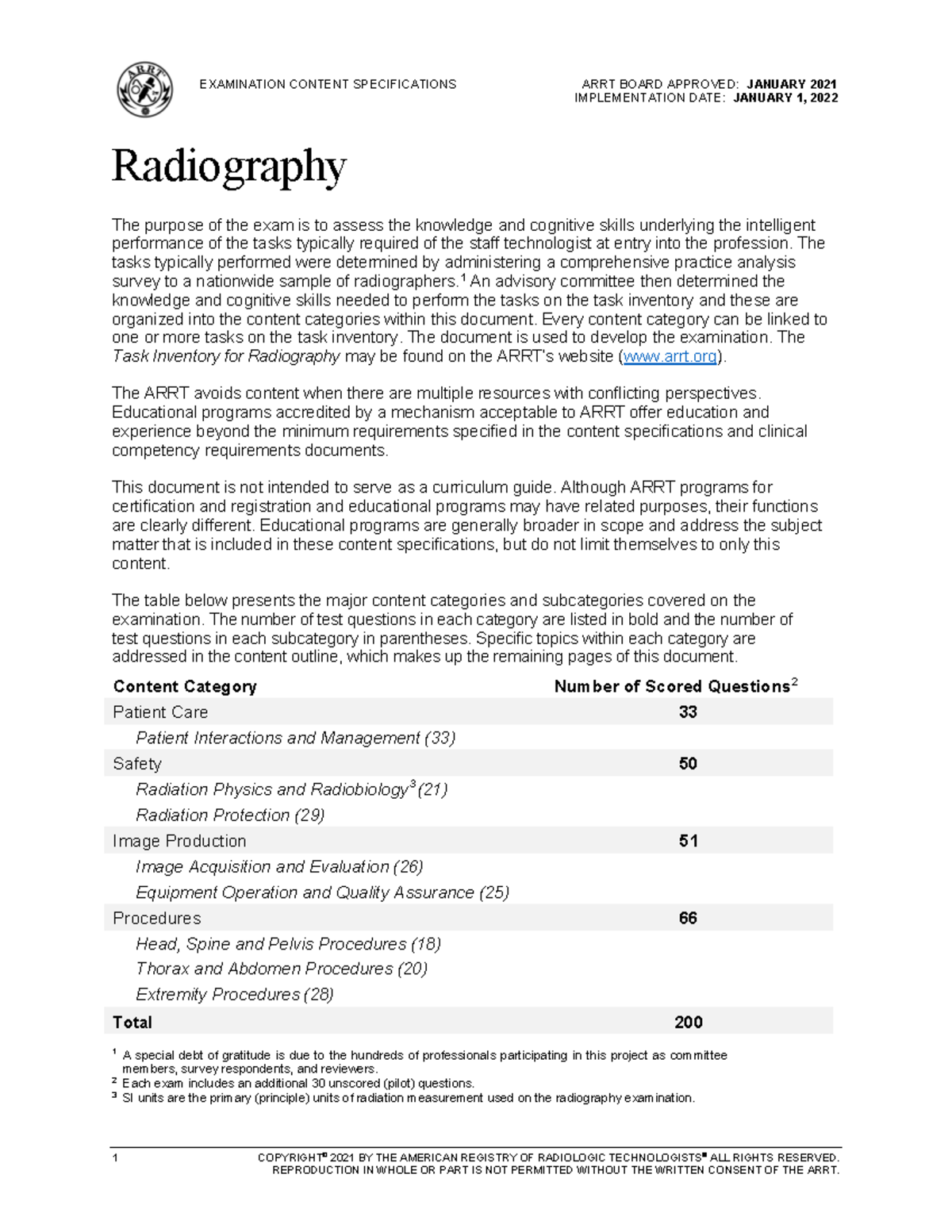 ARRT Radiography Examination Content Specifications 2022 - Studocu